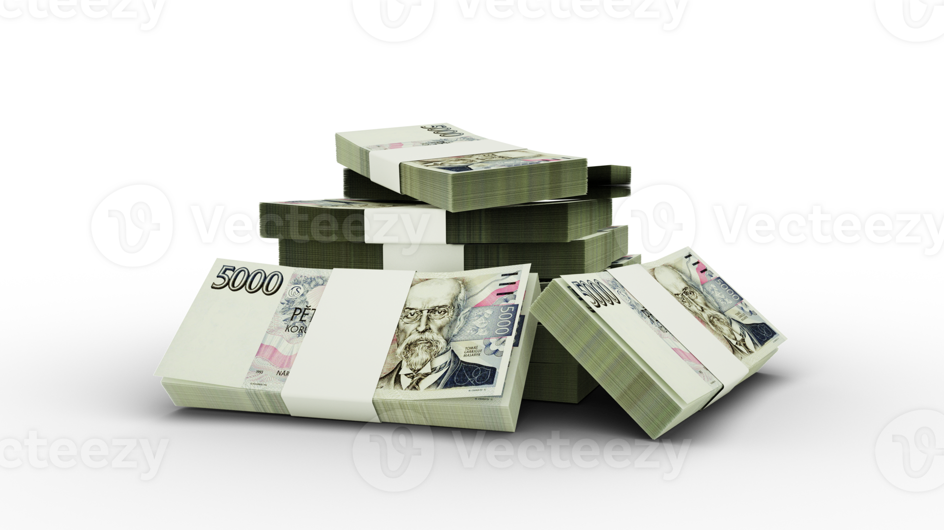 3d Rendering Of Stack Of Venezuelan Bolivar Notes Bundles Of Czech Currency Notes Isolated On