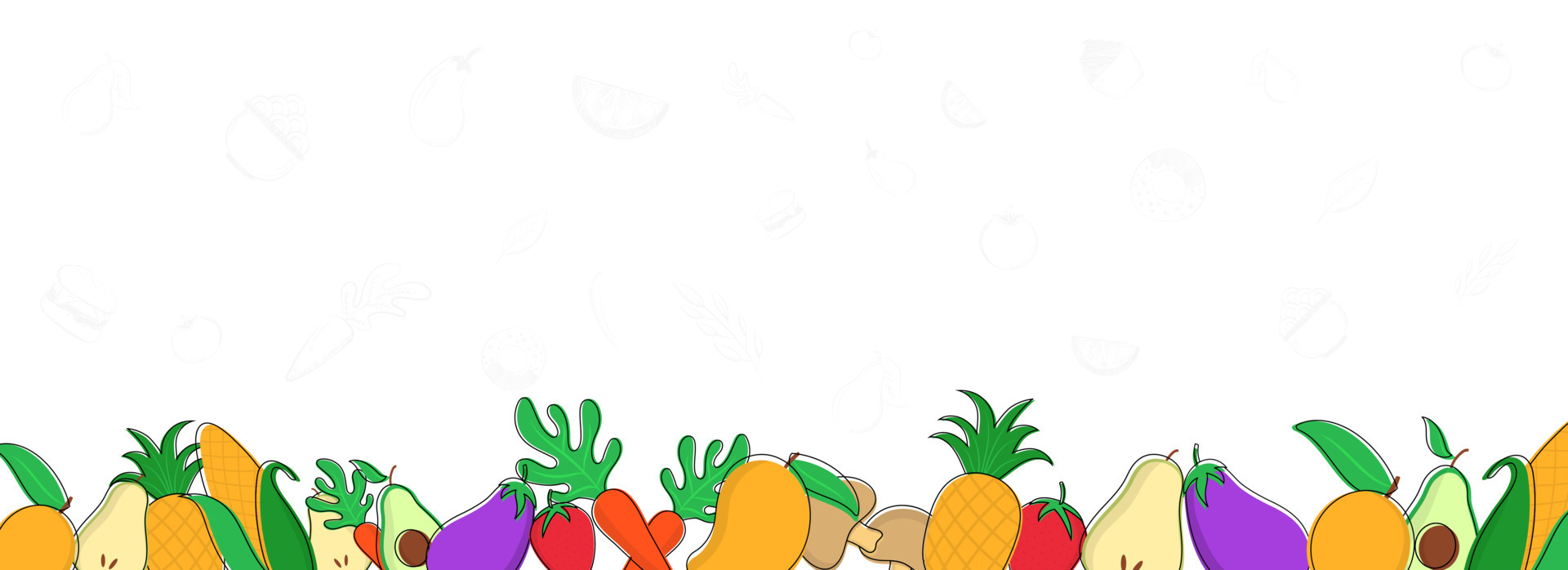 Colorful fruits and vegetables banner, doodle style. 23326116 Vector ...