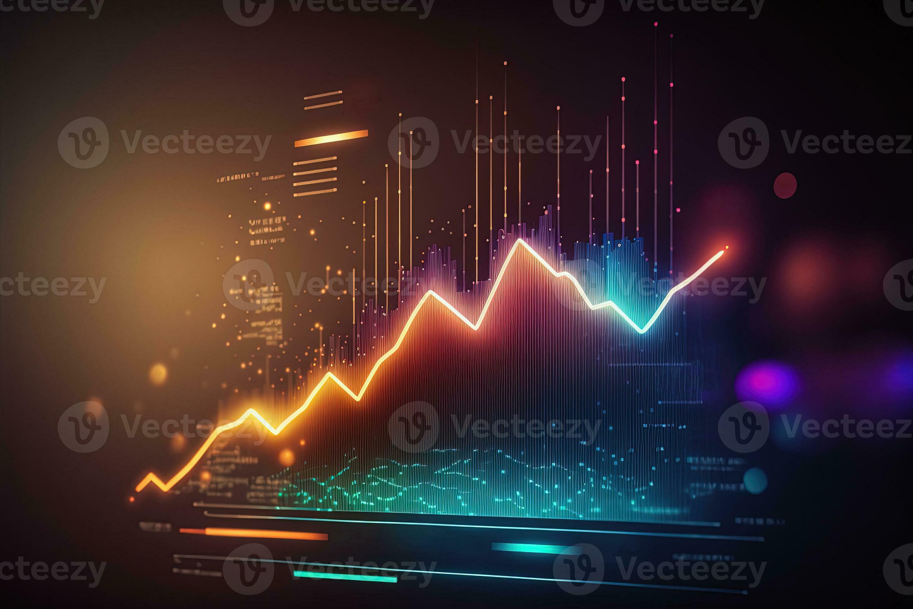 Trading Business Chart With Arrow On Dark Colorful Neon Background Ai