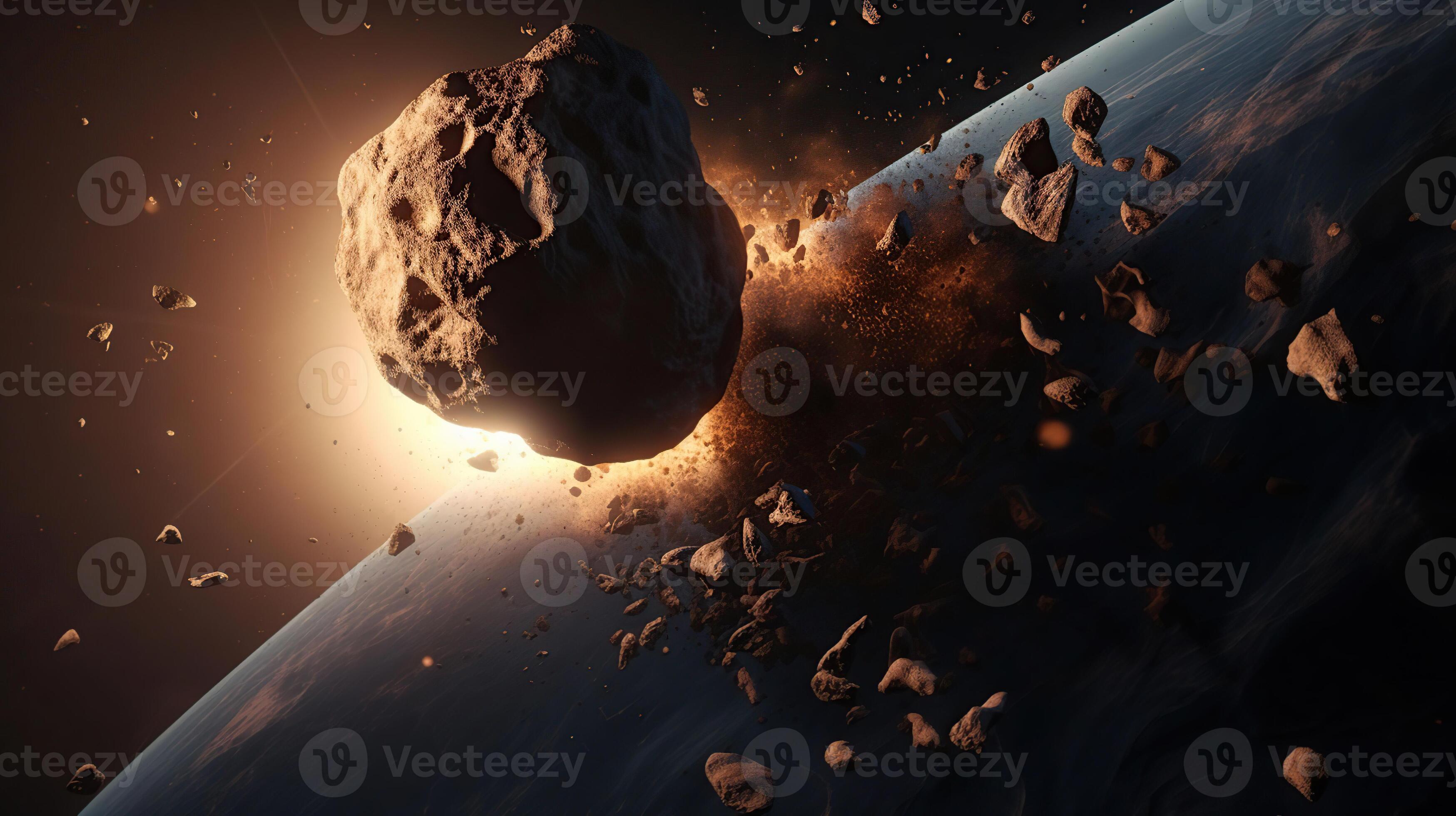 Meteor Impact On Earth - Fired Asteroid In Collision With Planet - Contain 3d Rendering ...