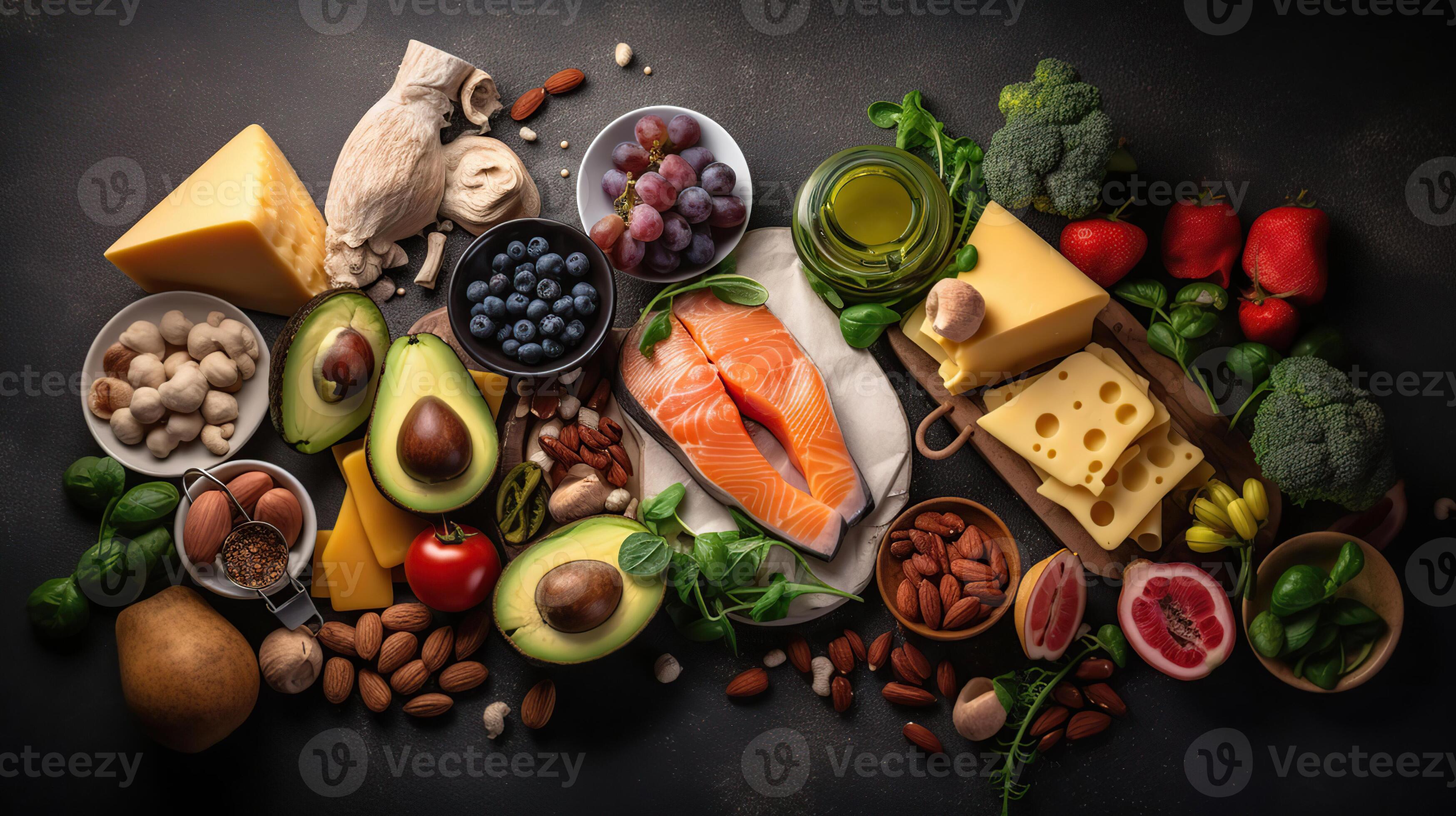 Healthy eating food low carb keto ketogenic diet meal plan protein fat, generative ai 23329189 ...