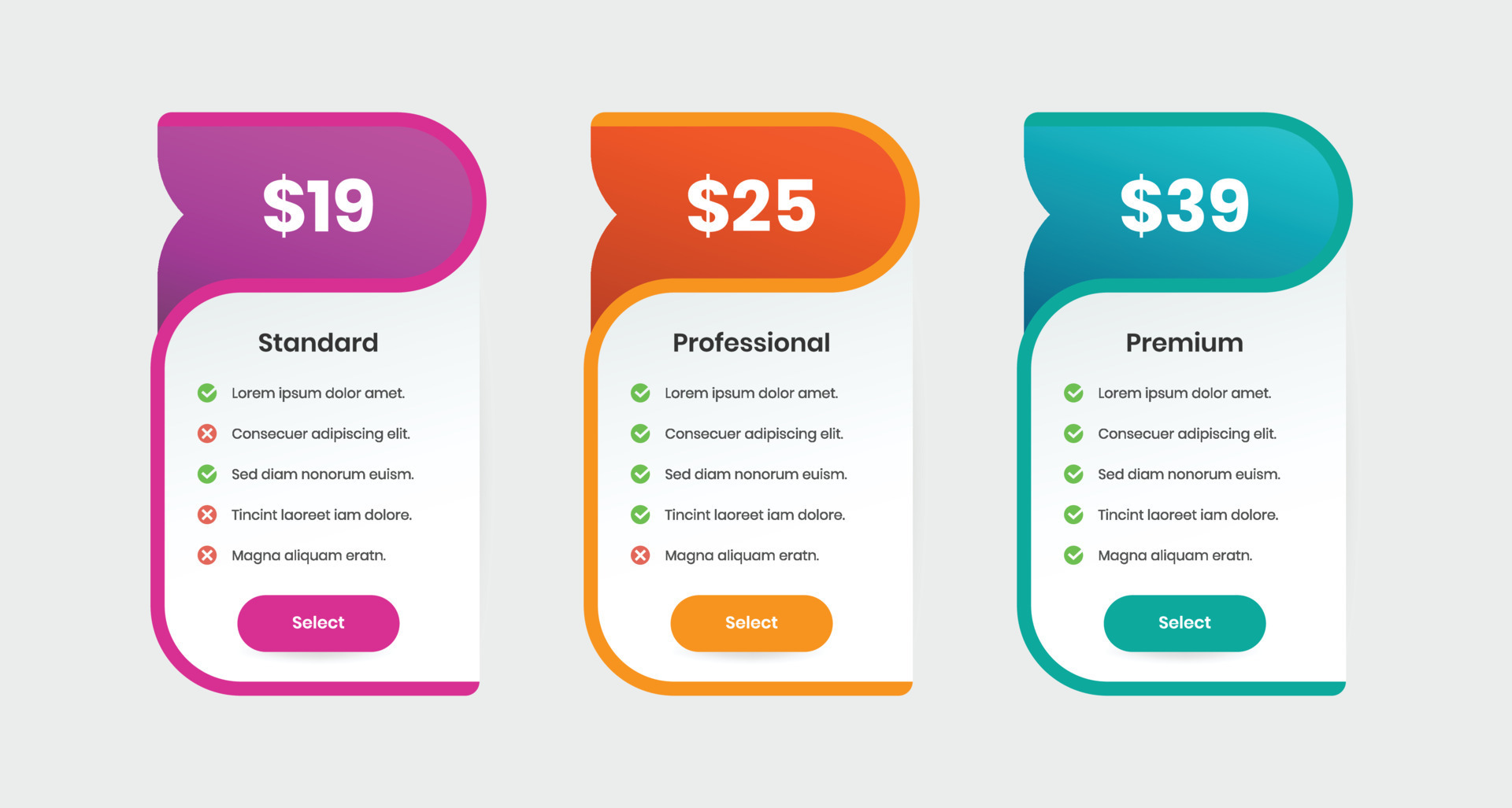 Modern Minimalistic Professional Pricing Comparison Table Design With