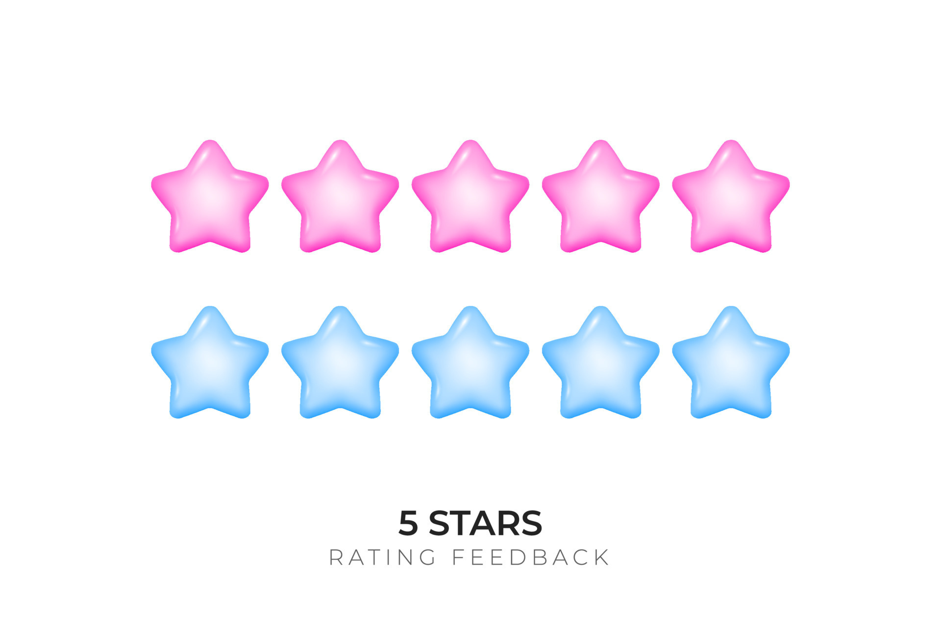 A vector illustration of a 3D 5 star rating system with a white ...