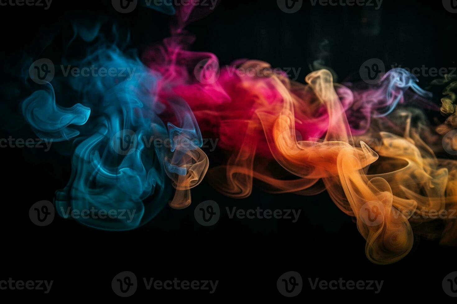 AI Generative Colorful smoke isolated on black background. Abstract background of colorful smoke ...