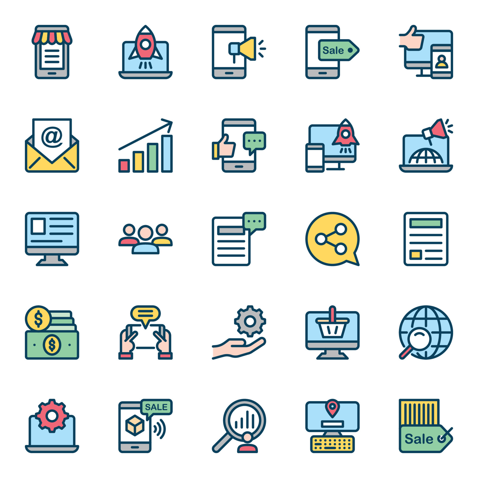 Filled color outline icons for Digital marketing. 23336521 Vector Art ...