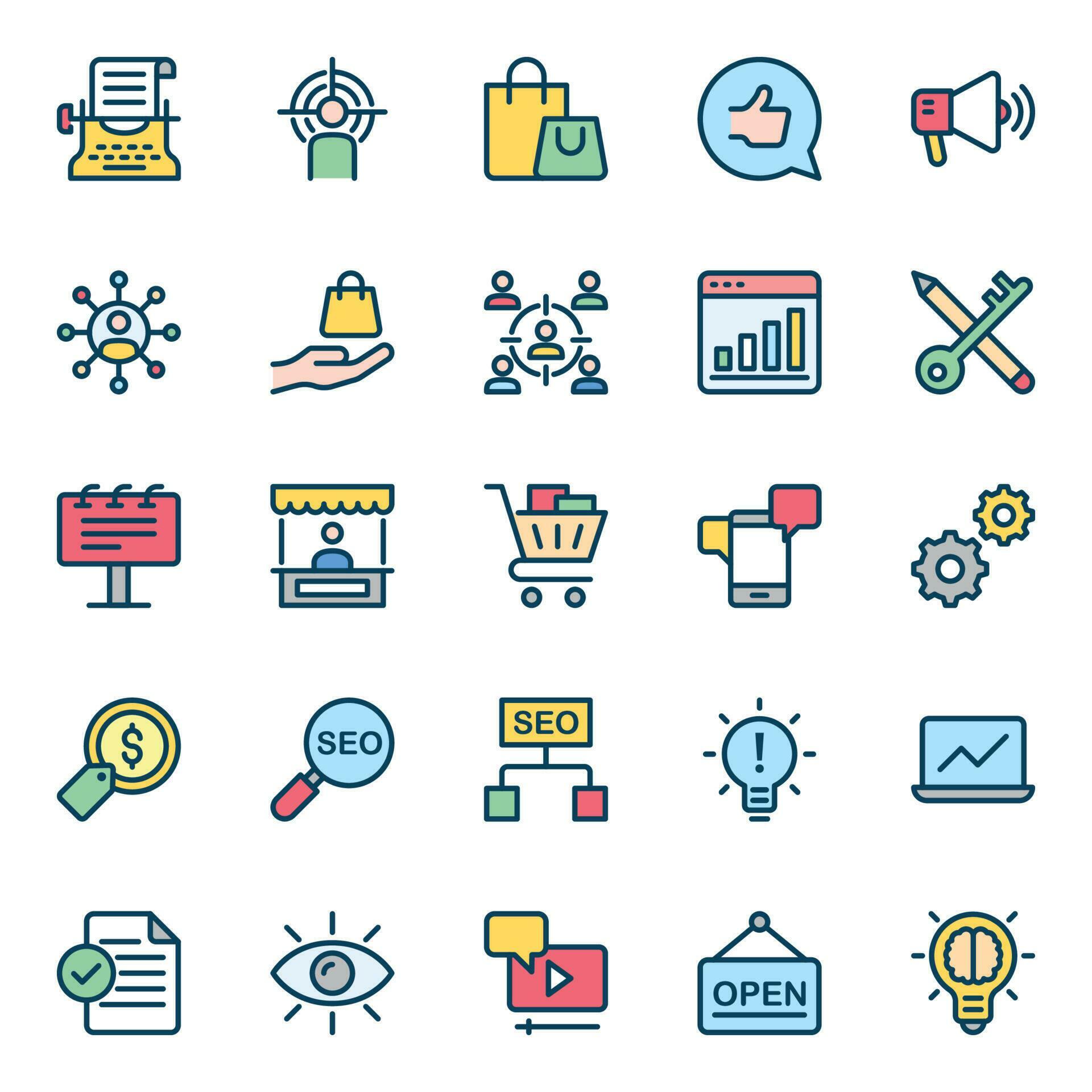 Filled color outline icons for Digital marketing. 23336525 Vector Art ...