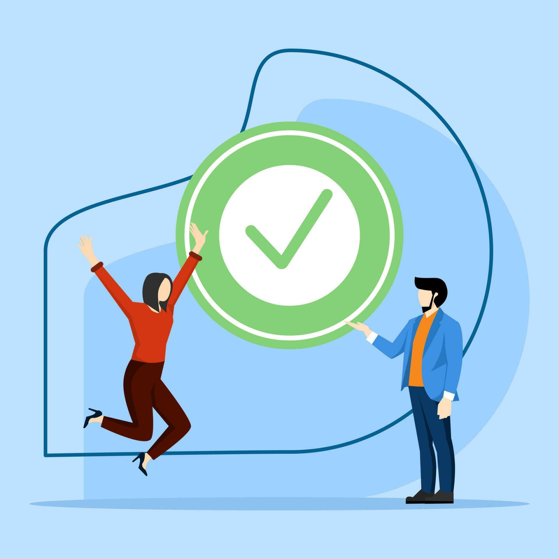 happy businessman celebrating completed check mark after completing ... happy businessman celebrating completed check mark after completing ...