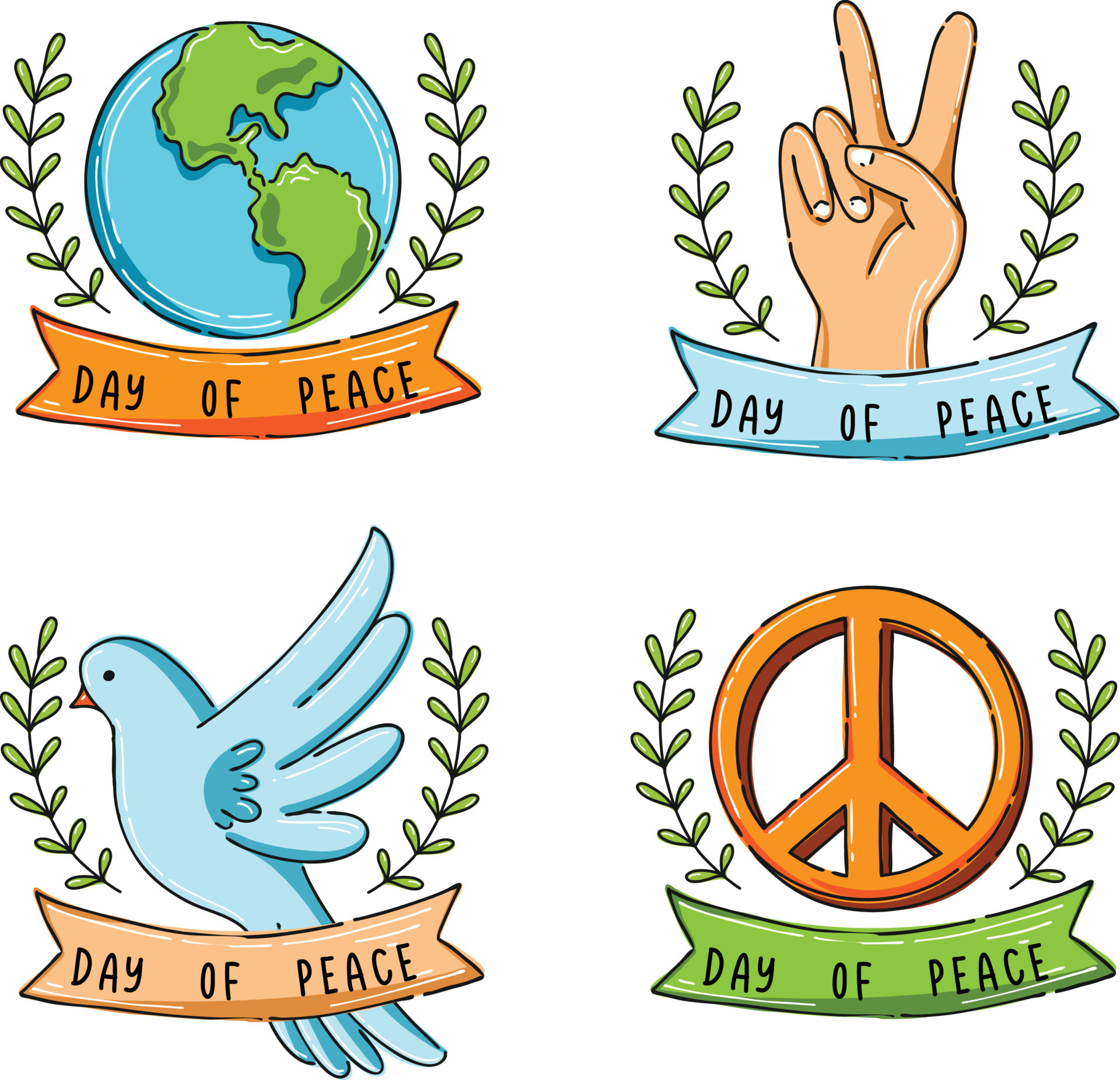 Set of international day of peace labels and badge. Vector illustration ...
