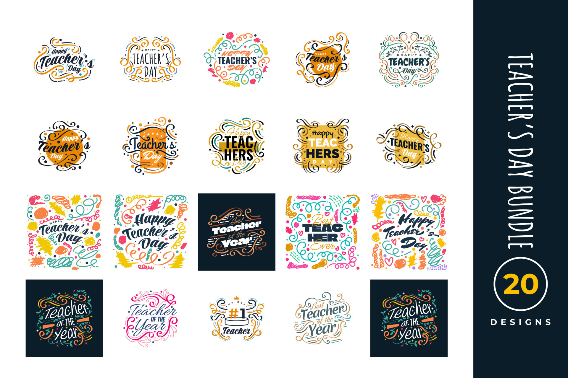 Happy Teachers Day Lettering Collection With Hand Drawn Style Usable