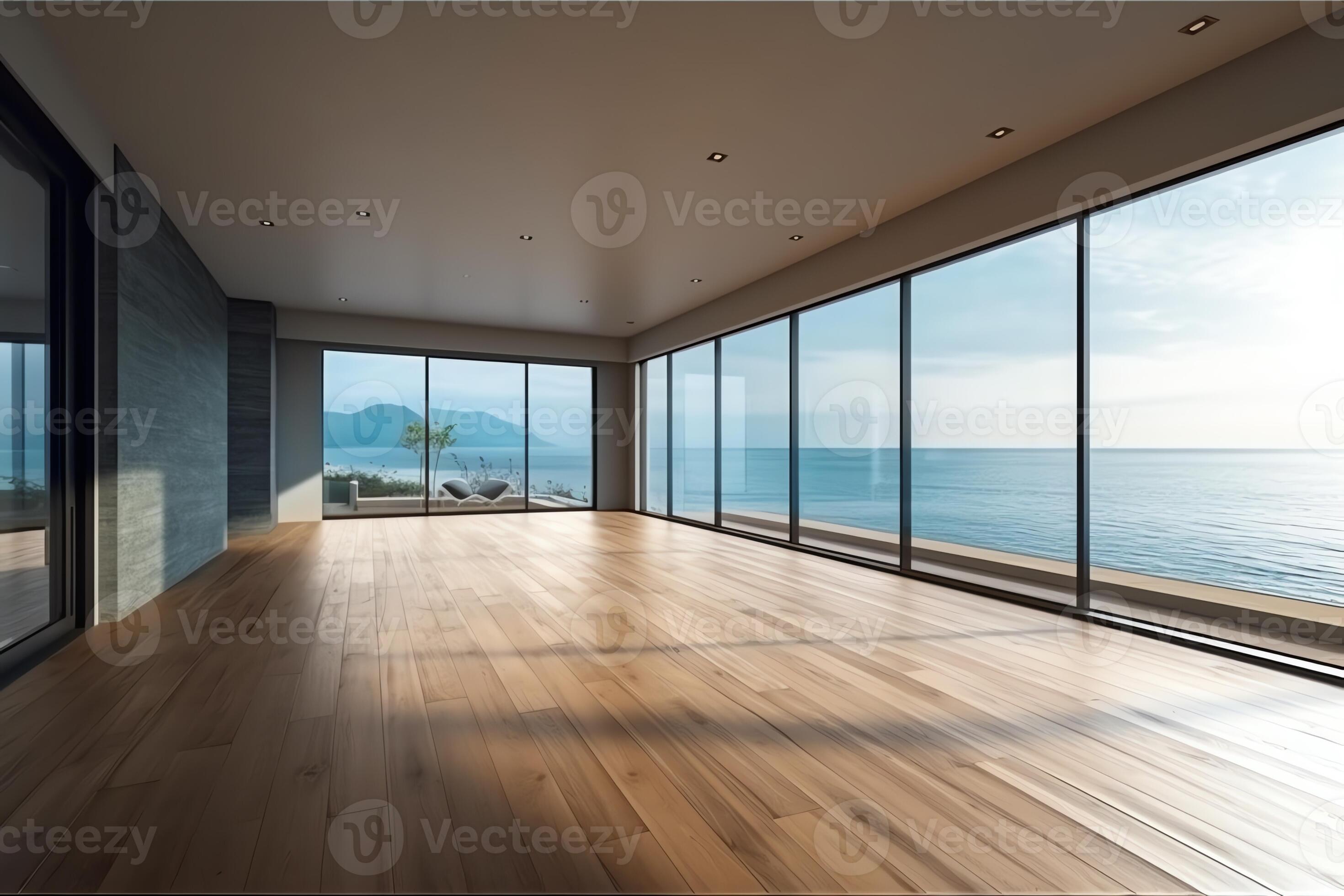 Empty room interior design open space with big panoramic window balcony ...