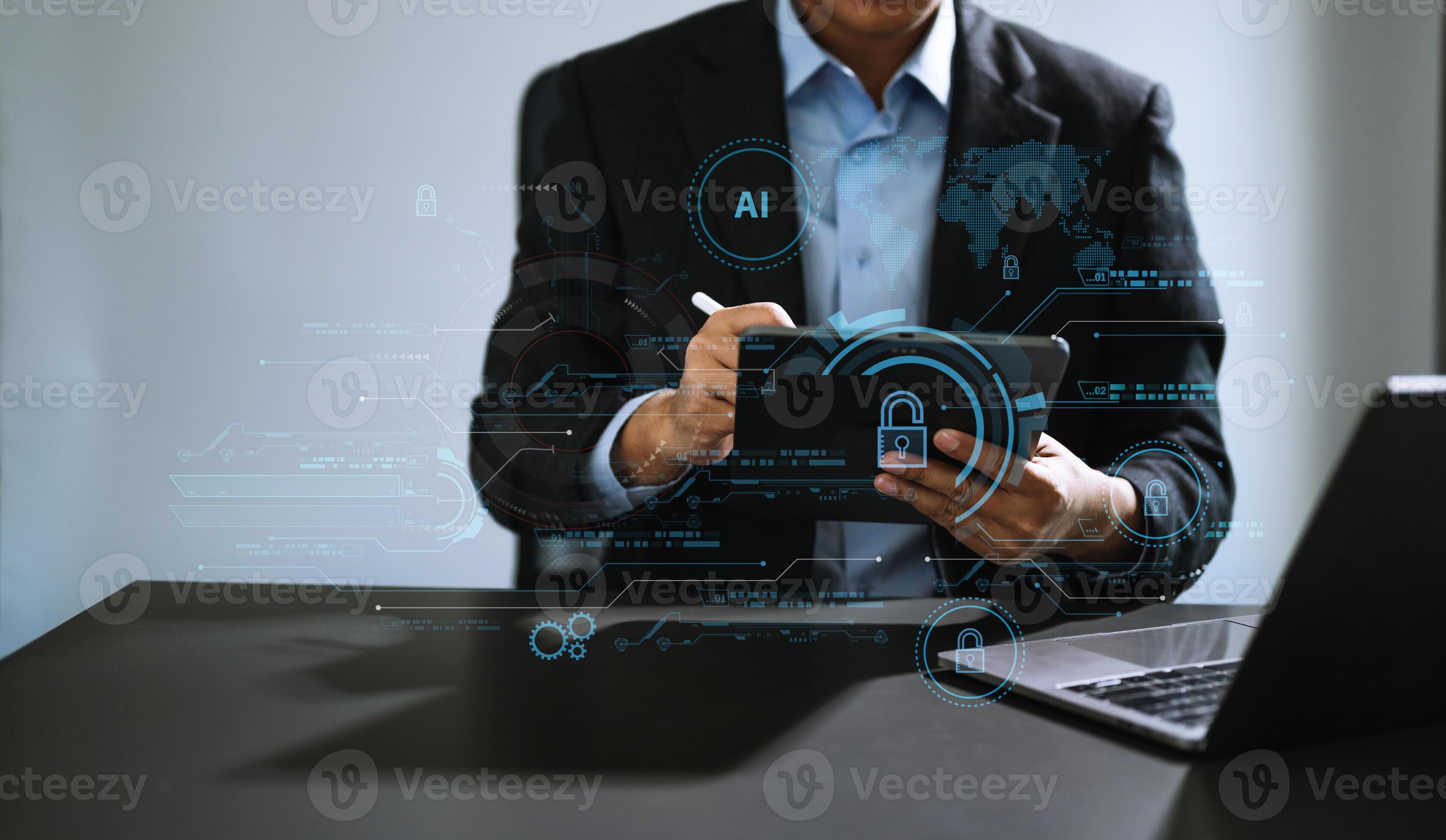 Cyber Security And Data Protection Business Using Computer And Tablet Protecting Business And