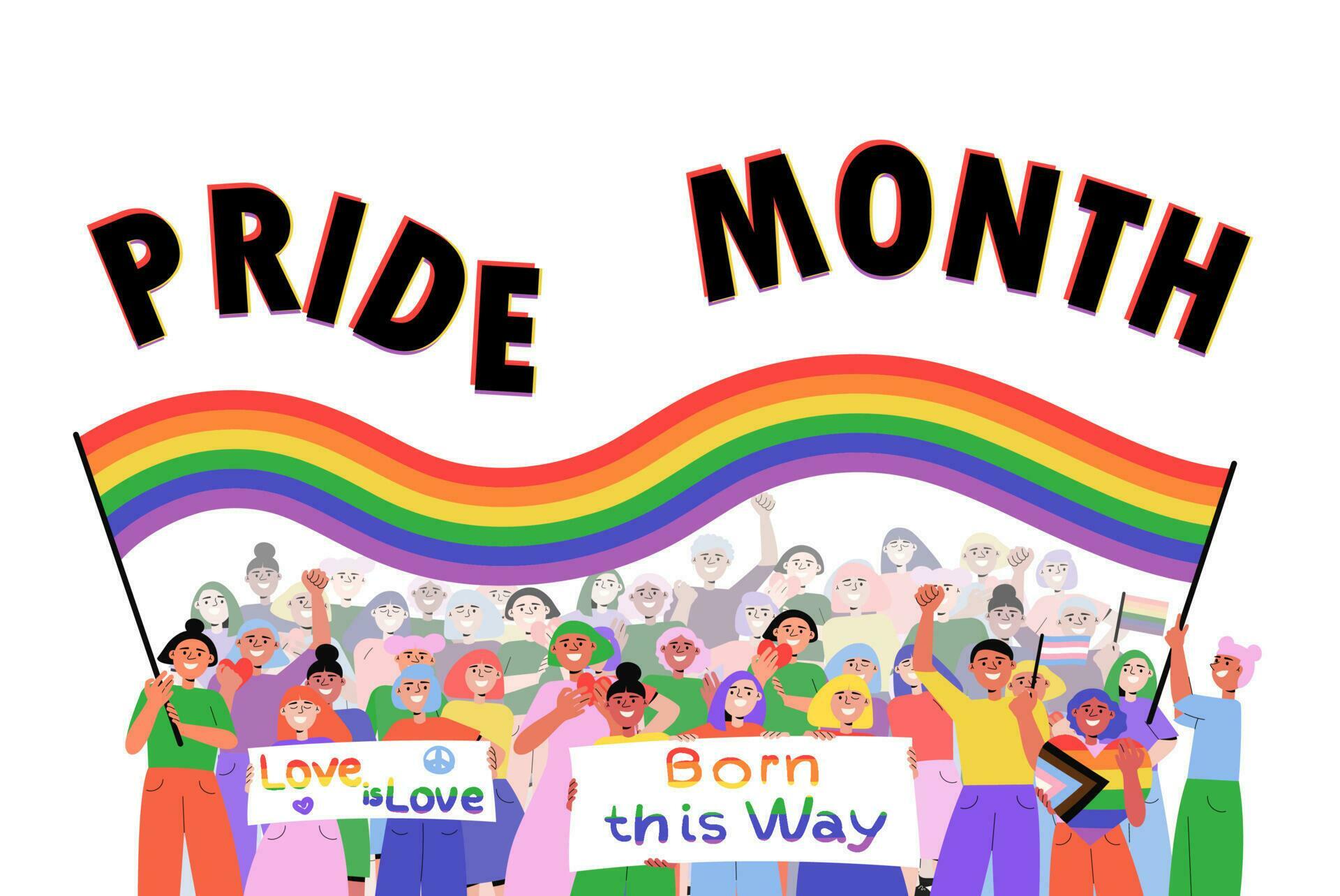 LGBTQ Pride parade people marching poster vector illustration 23353205 ...