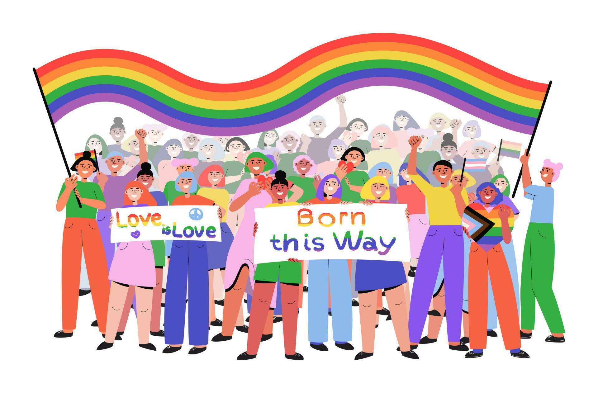 LGBTQ Pride parade people marching vector illustration 23353217 Vector ...