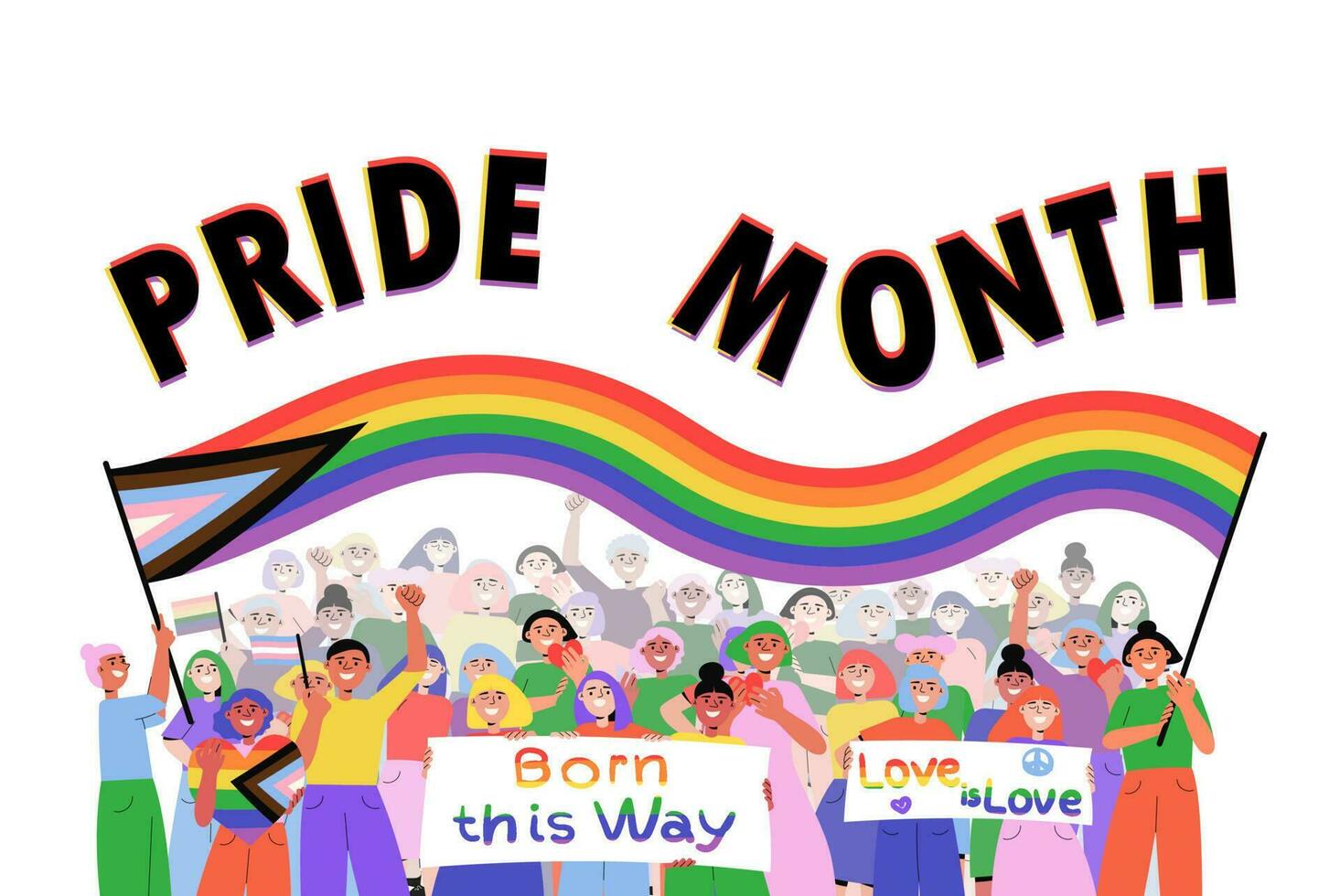 LGBTQ Pride parade people marching poster vector illustration 23353221 ...