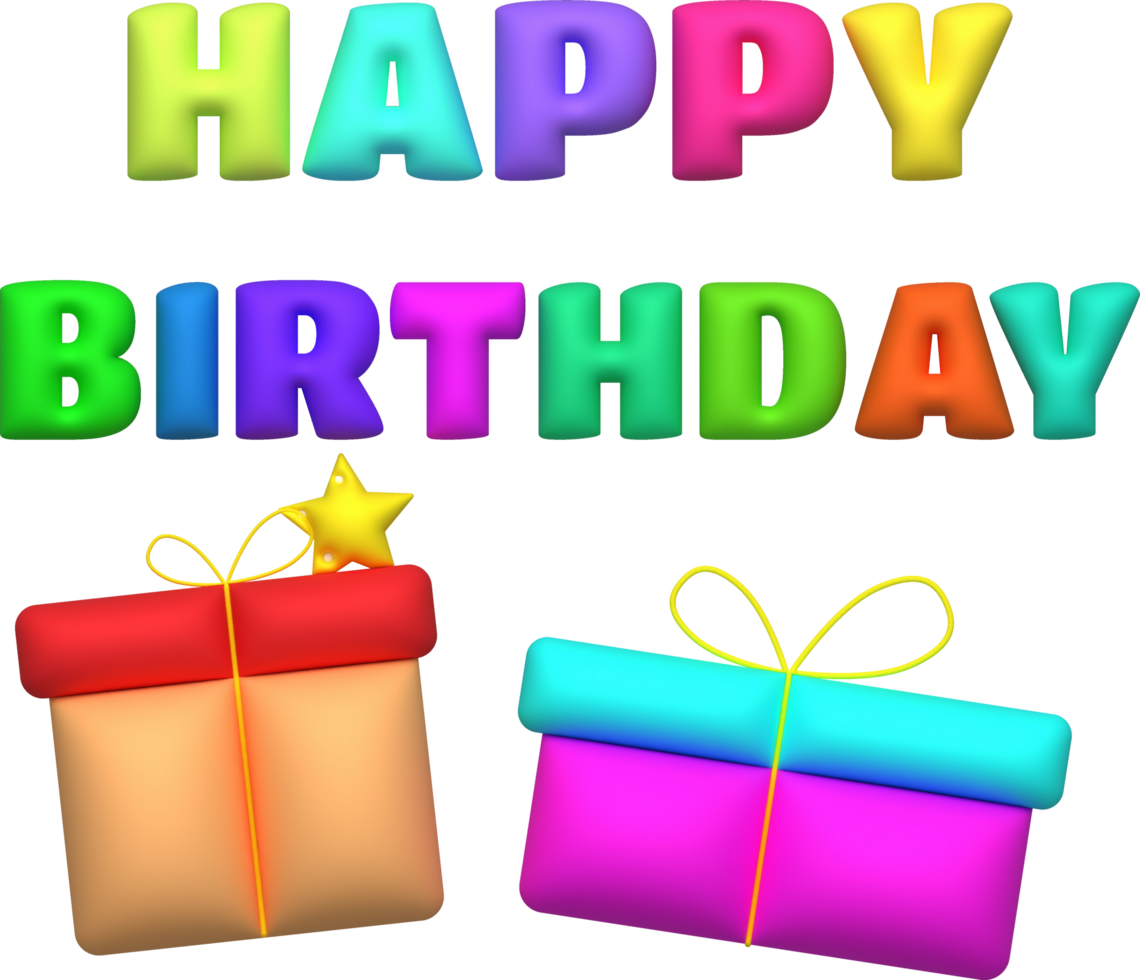 Illustration 3d Happy Birthday Word And T Box 23354717 Png
