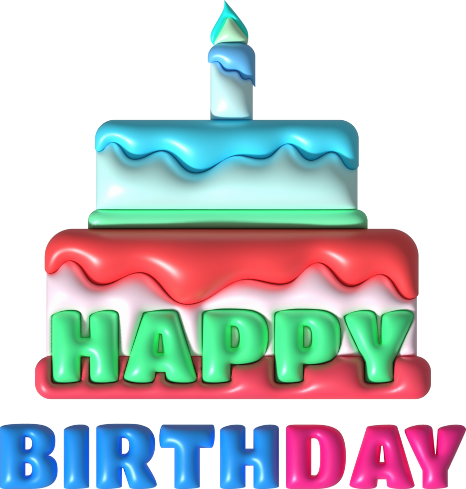Illustration 3d Happy Birthday Word Icon And Cake 23354738 Png