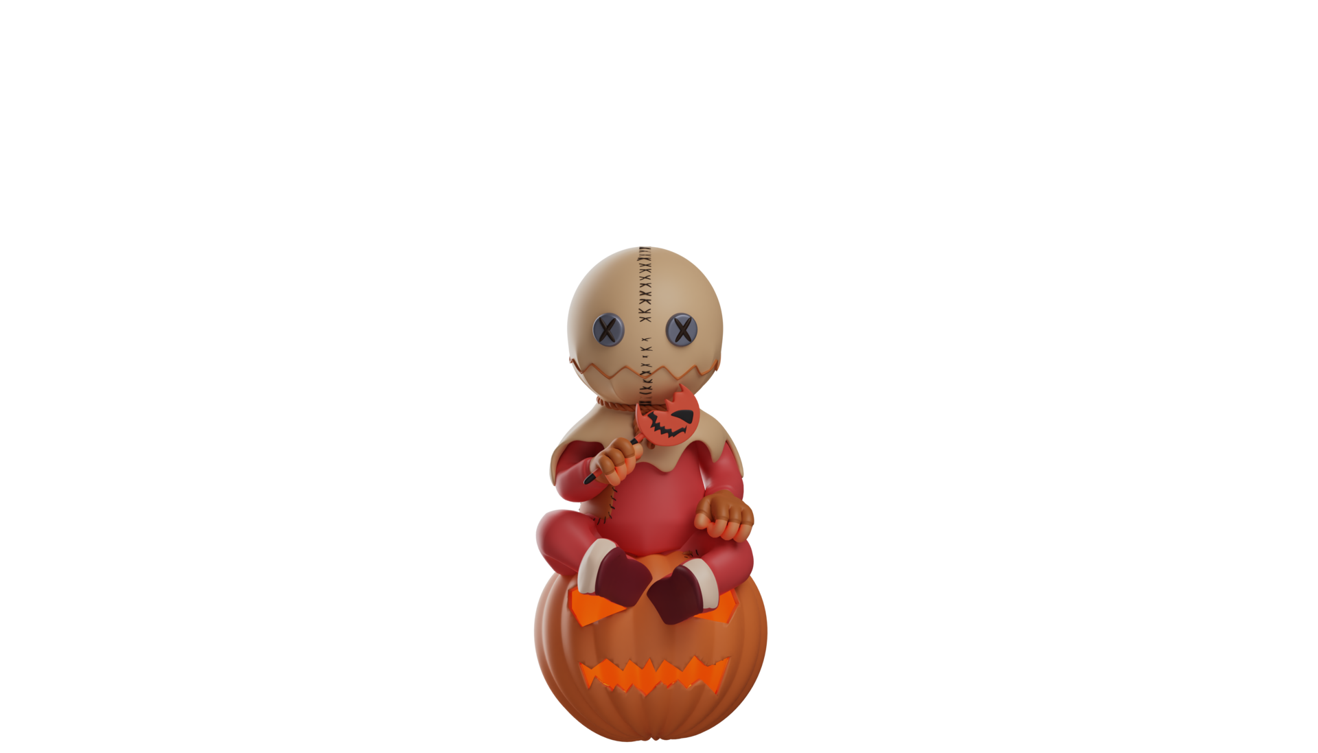 3d Illustration Cute Trick R Treat 3d Cartoon Character Trick R Treat Sits On A Big Halloween
