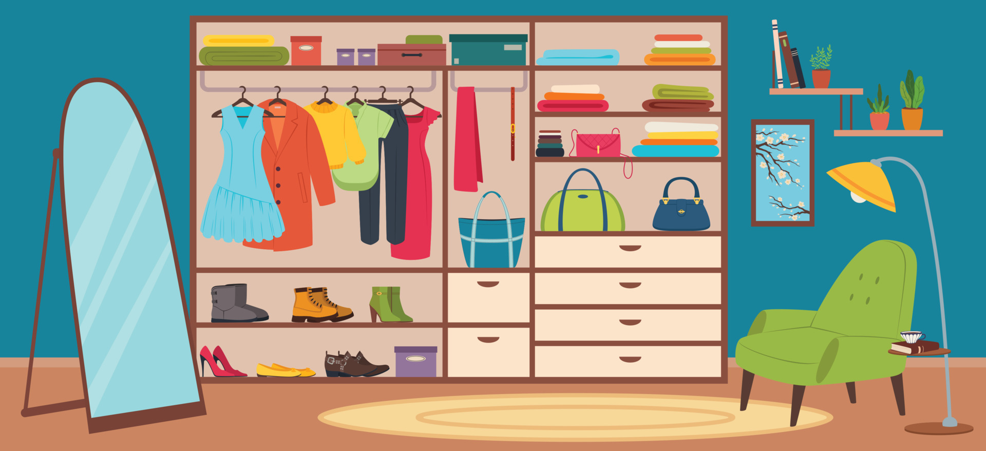 Dressing Room Interior Wardrobe With Fashion Women Clothes Modern Bedroom Design With Closet