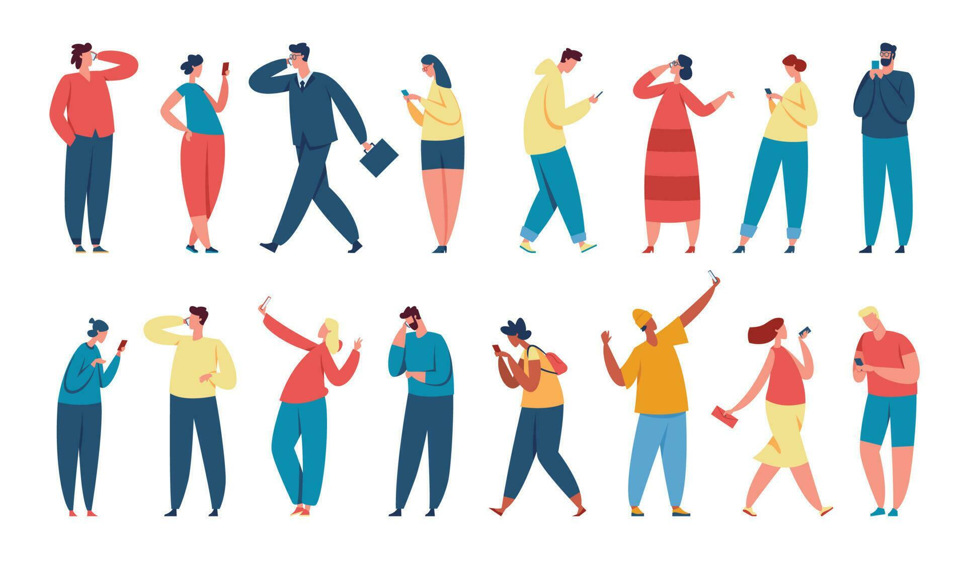 People Using Smartphones Young Characters Holding Phone Businessman Talking On Smartphone Men