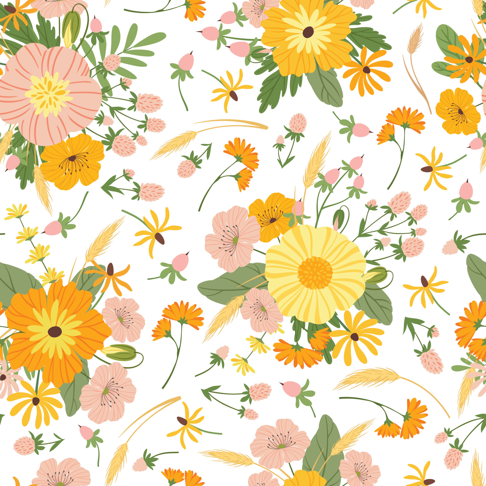 Floral seamless pattern, cute spring background with flowers. Blooming ...