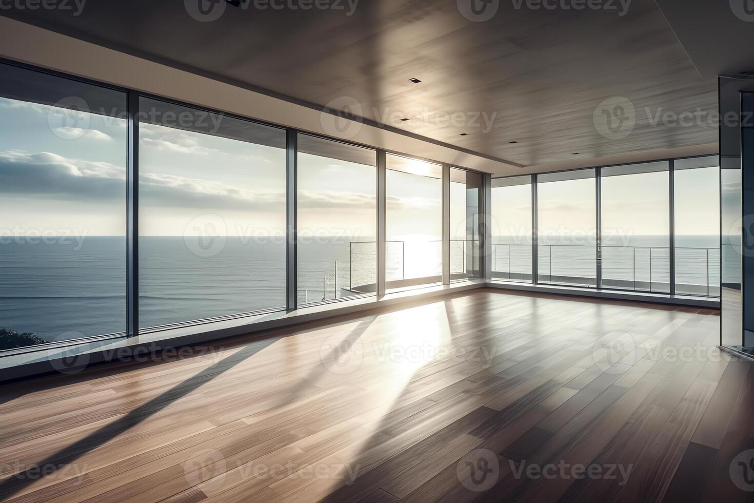 Empty room interior design open space with big panoramic window balcony ...