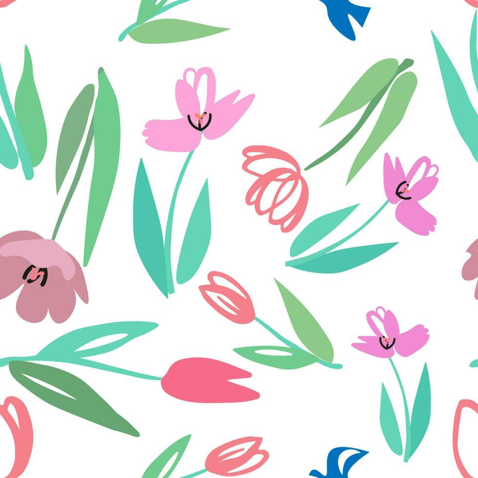 Spring Seamless Pattern With Colorful Tulip Flowers Vector Illustration 23363154 Vector Art At
