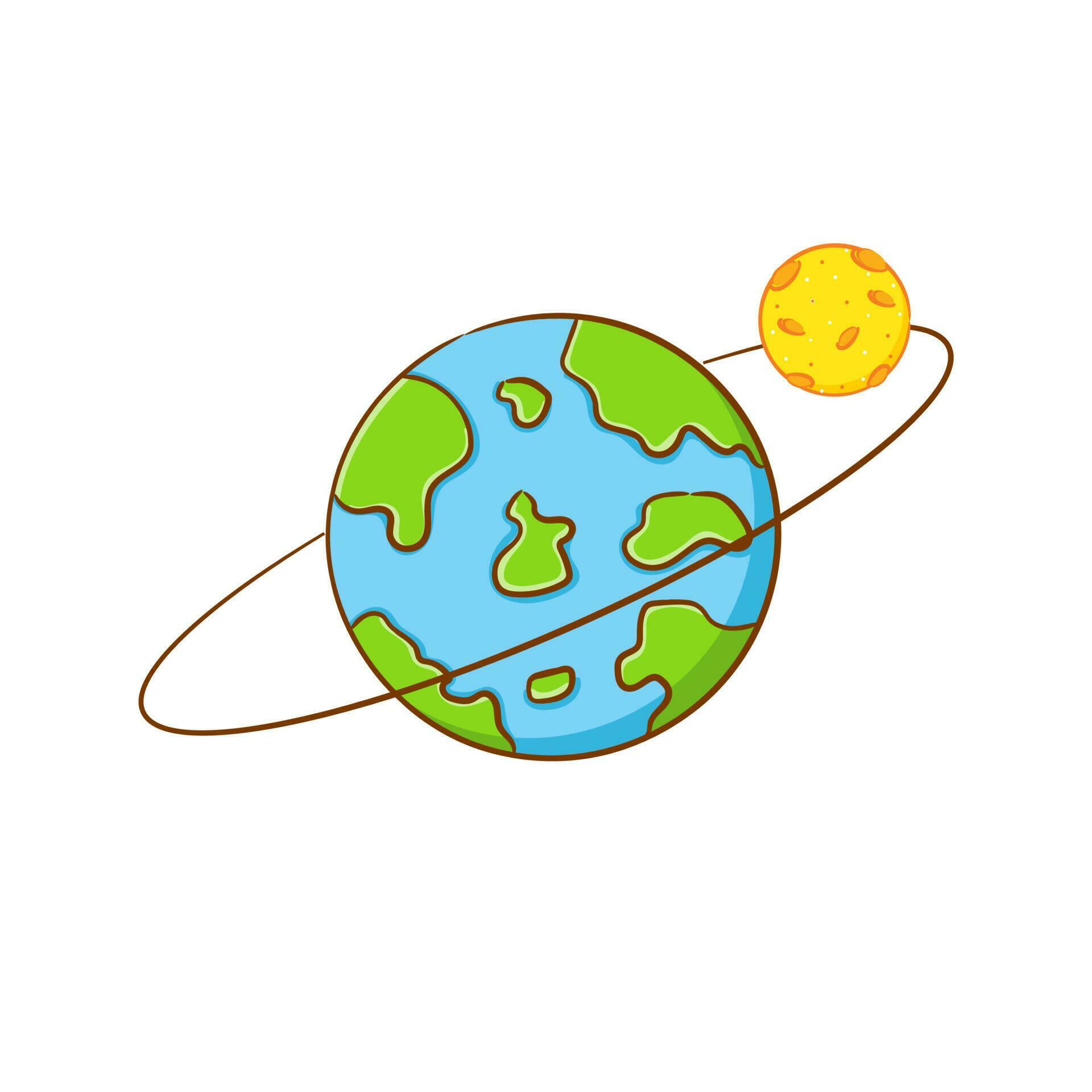 Hand Drawn Earth And Moon Cartoon Moon Revolving Around The Earth Nature And Space Concept
