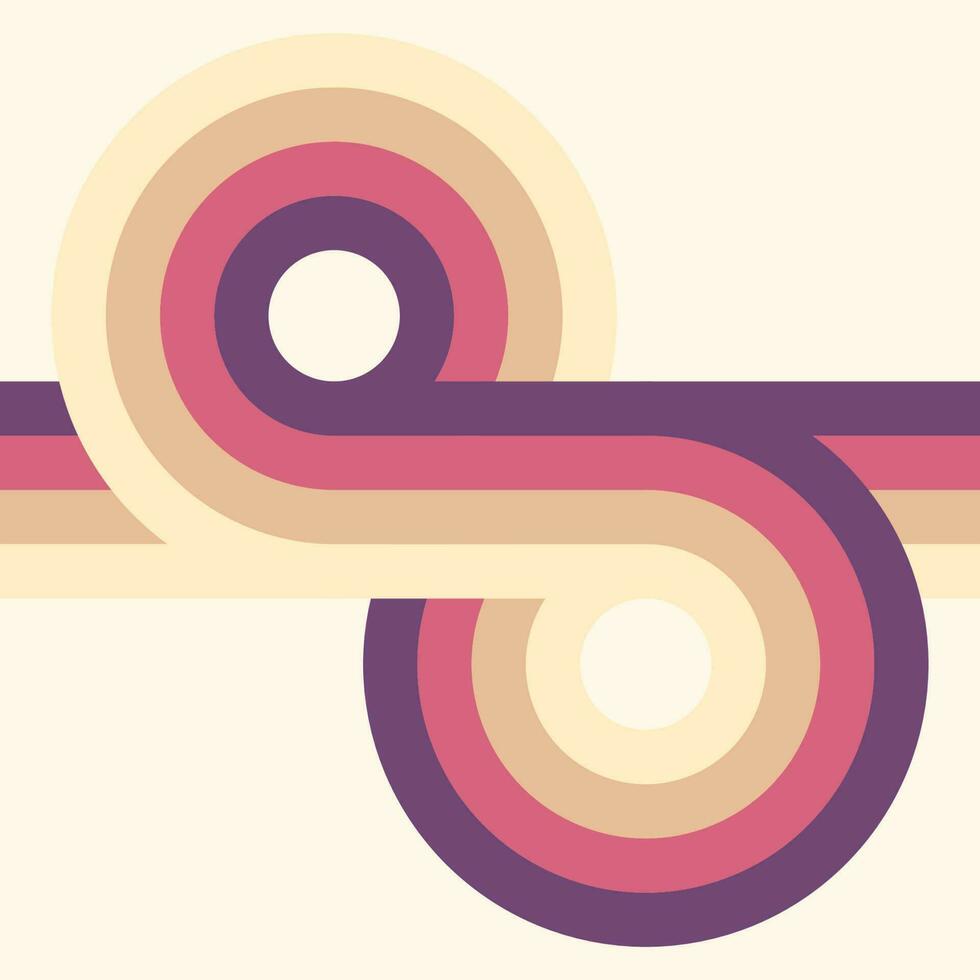 Simple retro background with rounded striped design element in color. 60s, 70s, 80s vintage ...