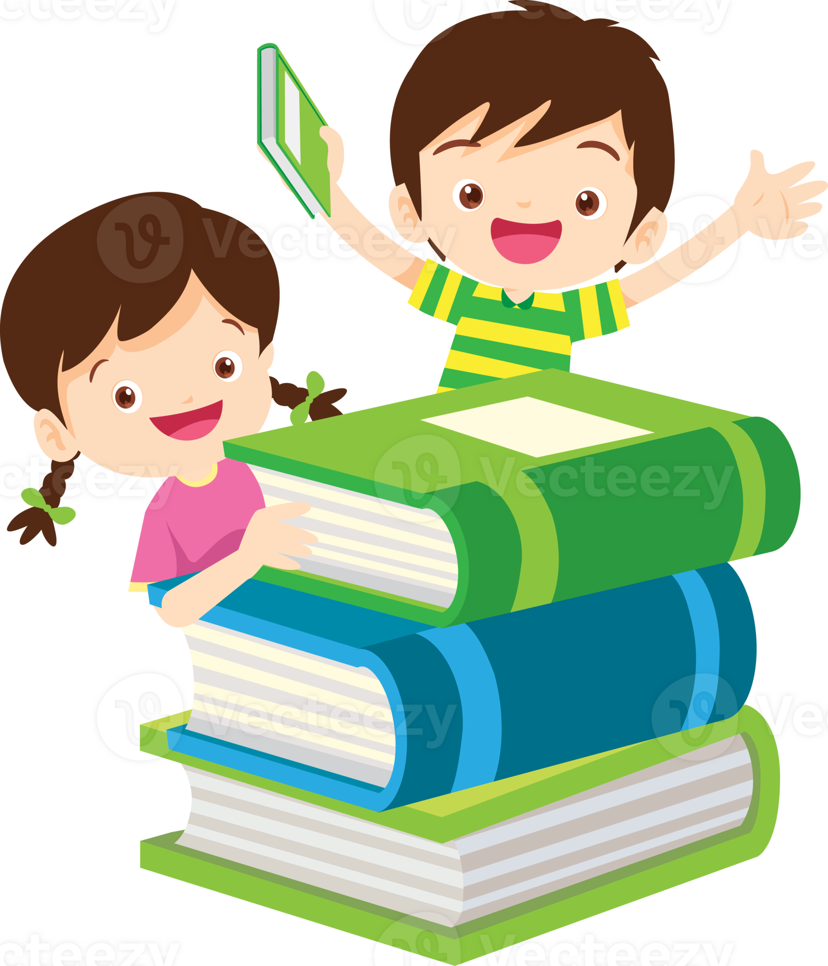 Back to school, happy Pupils children learning computer reading books ...