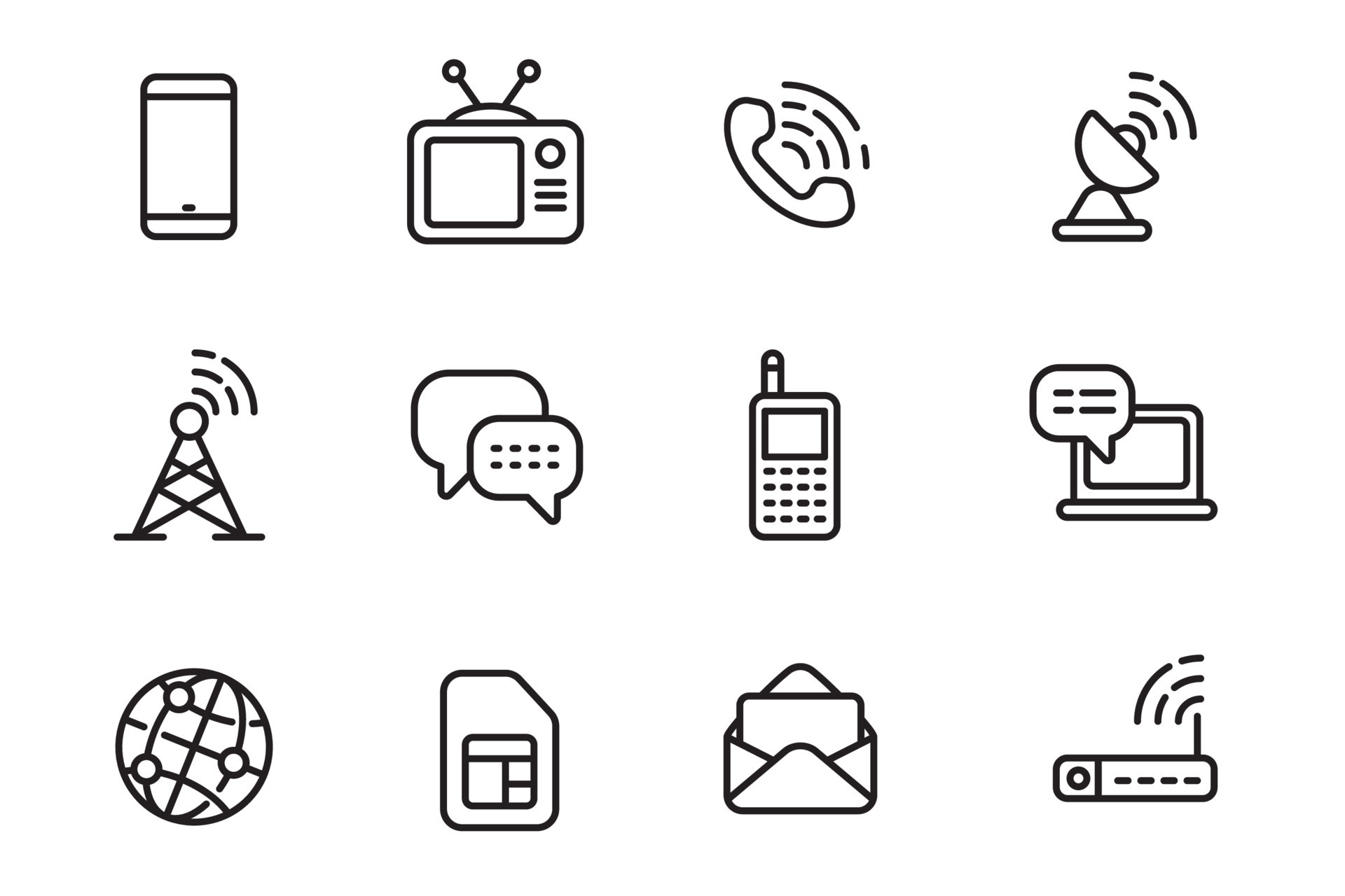 Set of telecommunication icons in linear style isolated on white ...