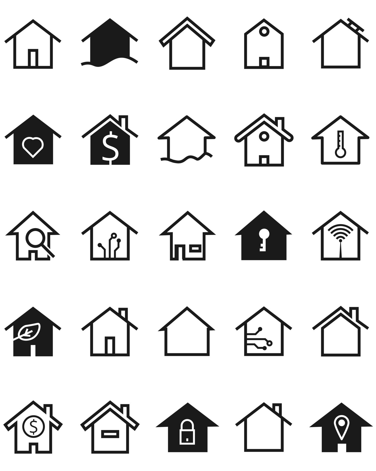 Set Of Home Icon Thin Outline Shape Of House Vector 23368240 Vector