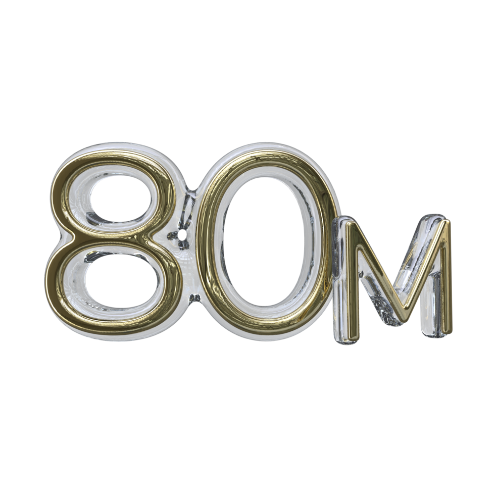 Number 80m 3D render transparent background 23369402 PNG