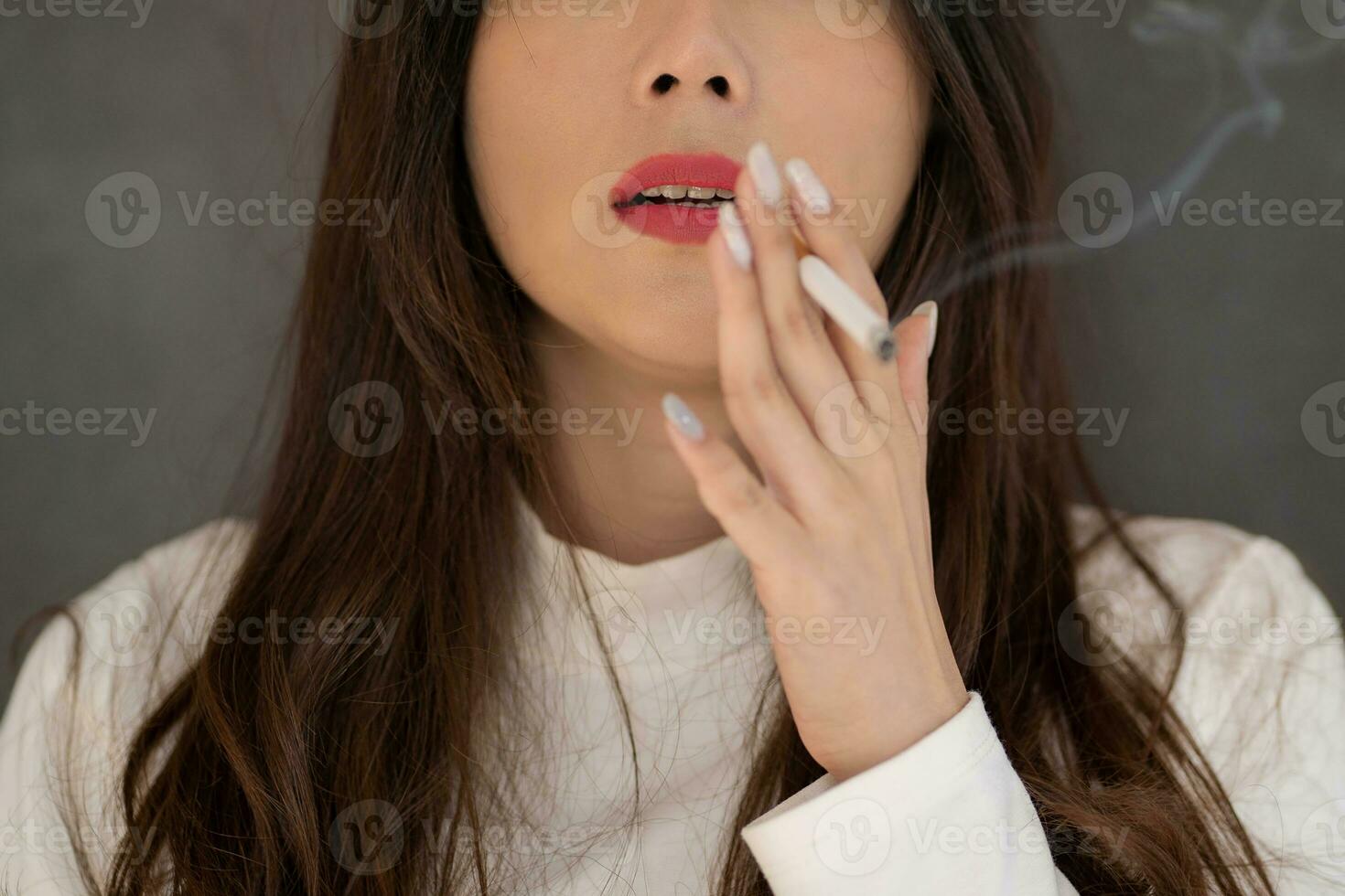 Young Asian Woman Smoking On The Street Selective Focus 23372719 Stock