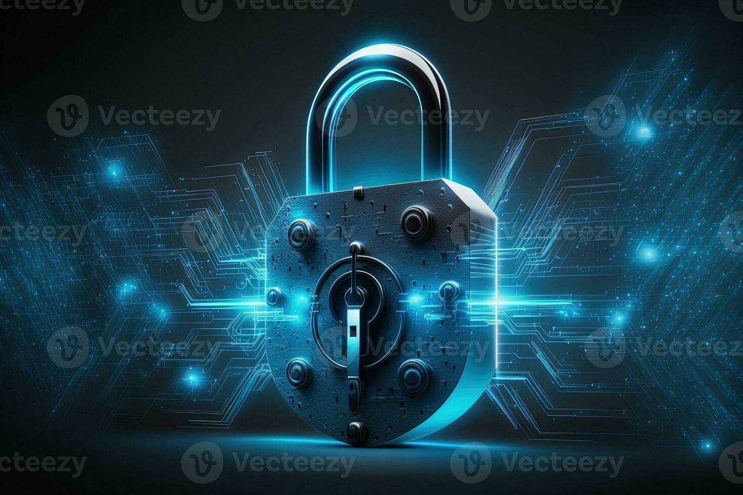 Neon Data With Locked Padlock Concept Of Protection Security