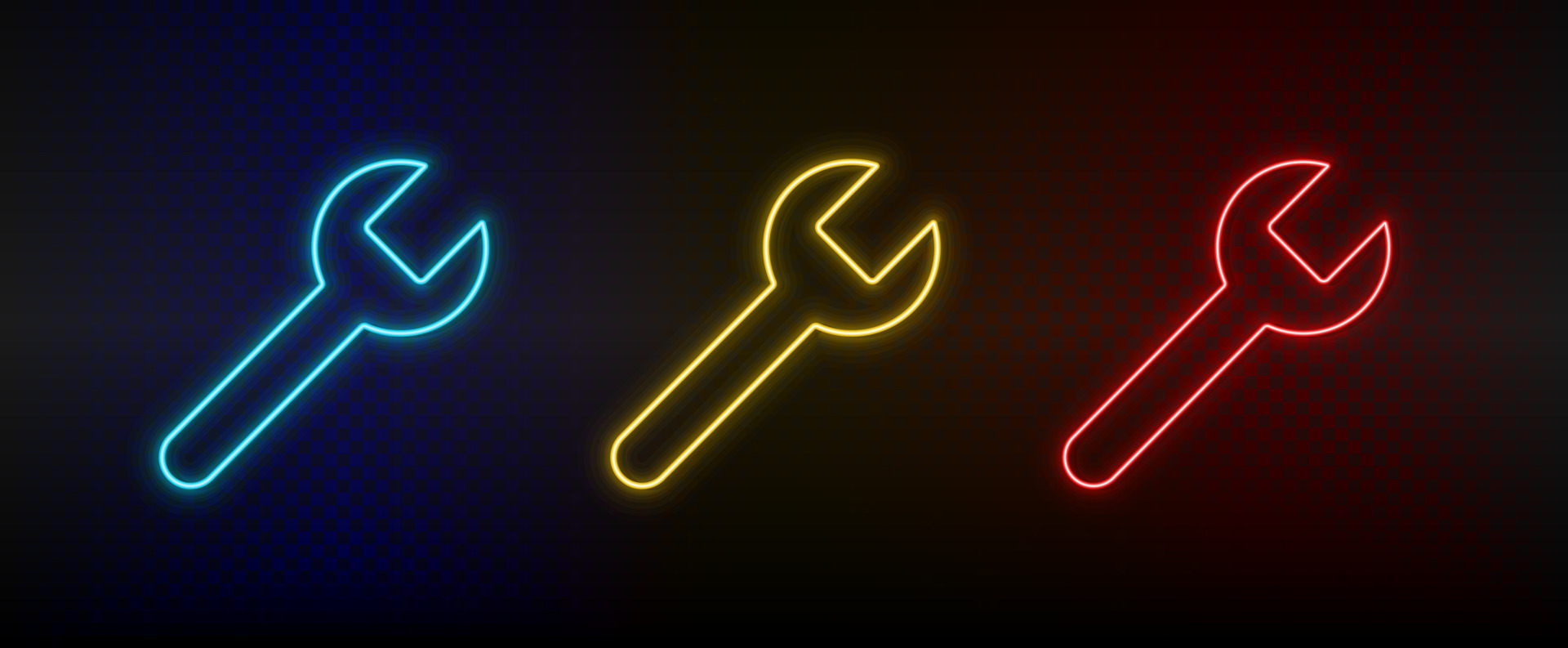 Neon icon set garage tool, repair. Set of red, blue, yellow neon vector ...