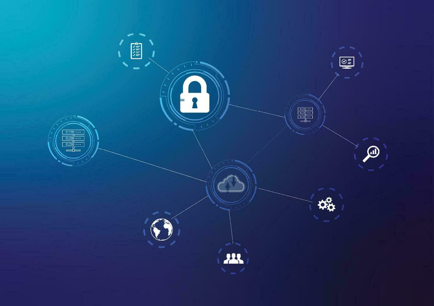 Cyber Security And Data Protection Concept With Icons And Connected Lines Digital Technology