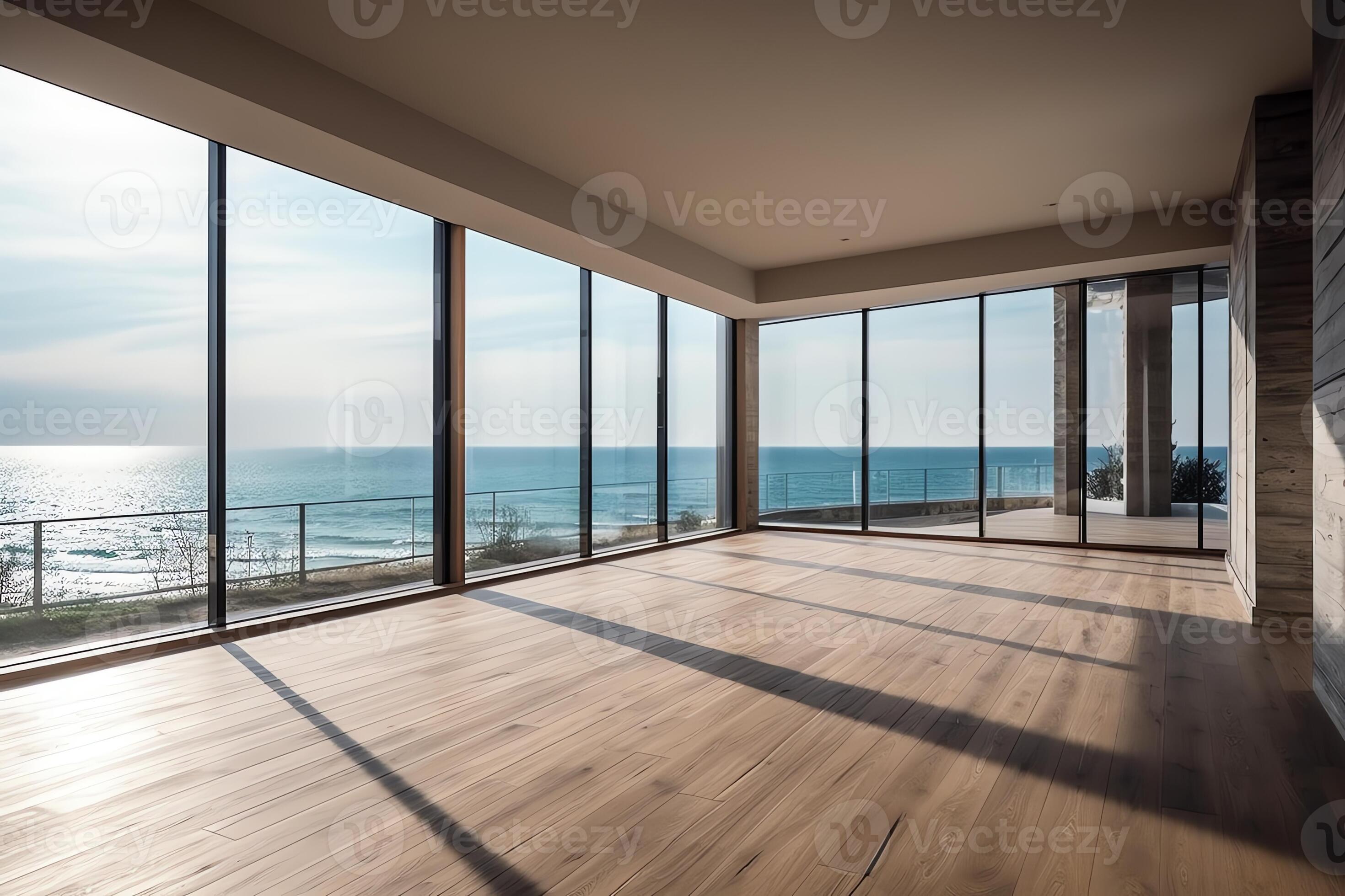 Empty room interior design open space with big panoramic window balcony ...