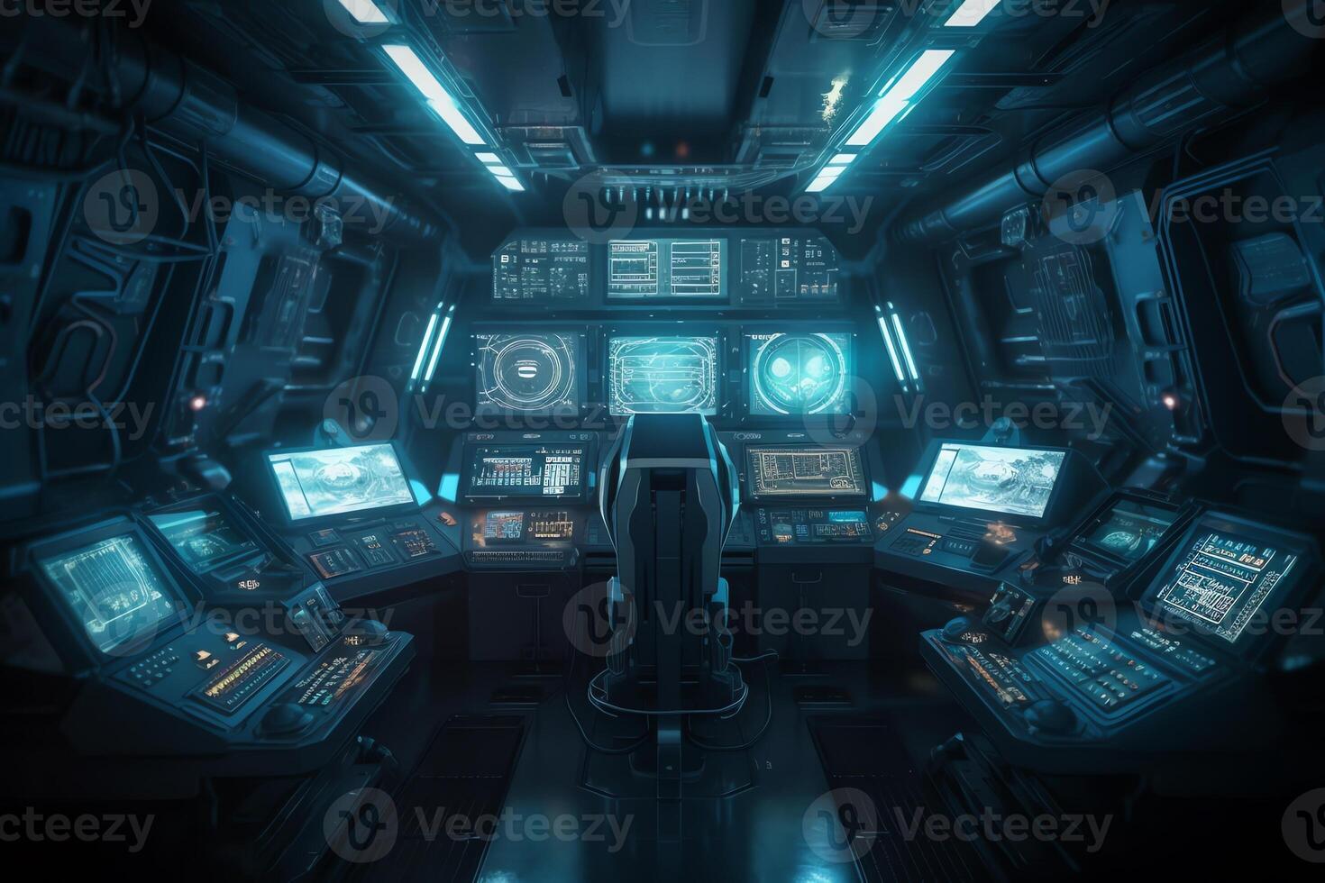 Futuristic View From Spaceship Cockpit Control Board 3d Illustration Science Fiction Background