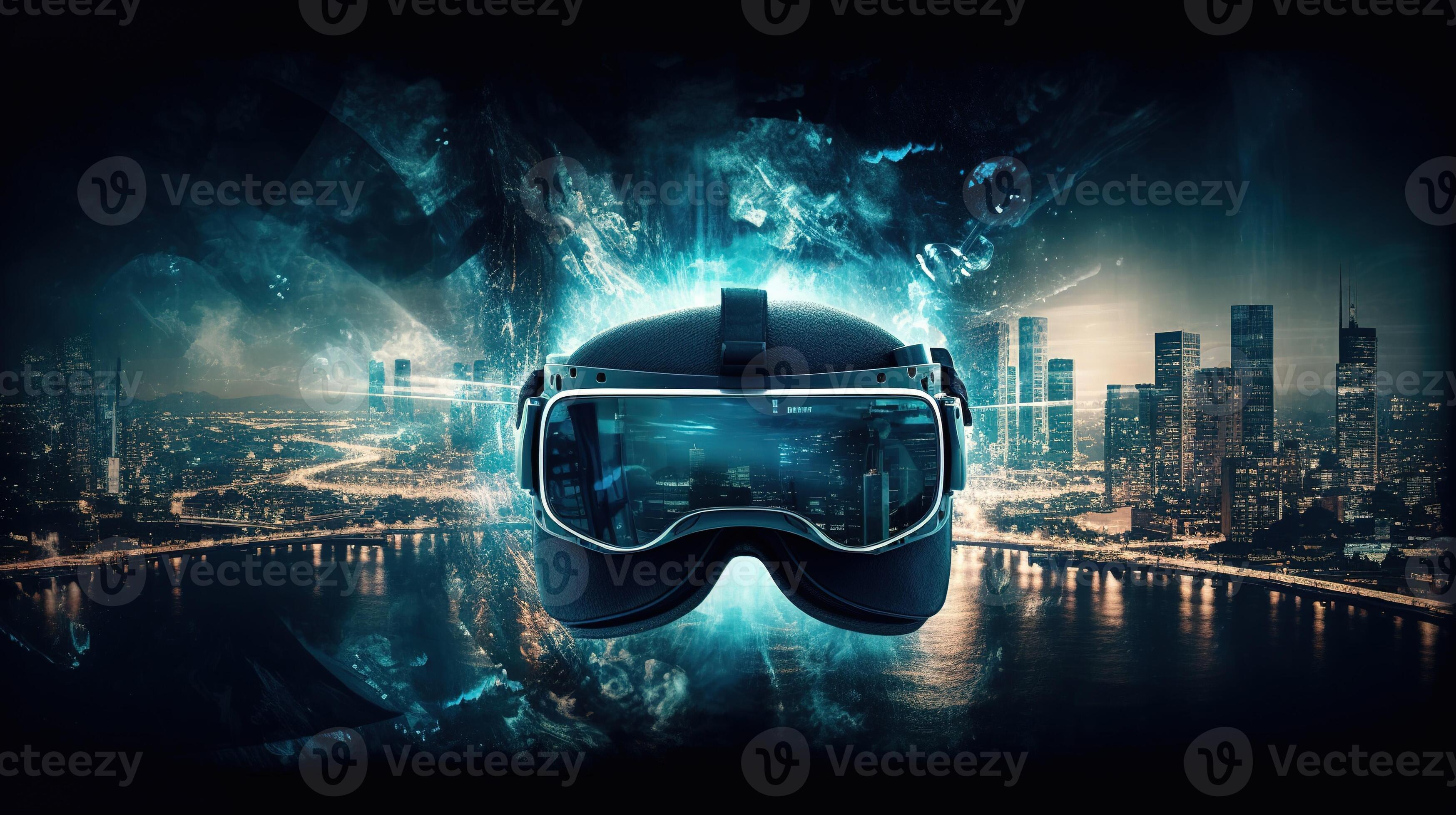 Metaverse And Virtual Reality Network Concept Using Vr Headset On City