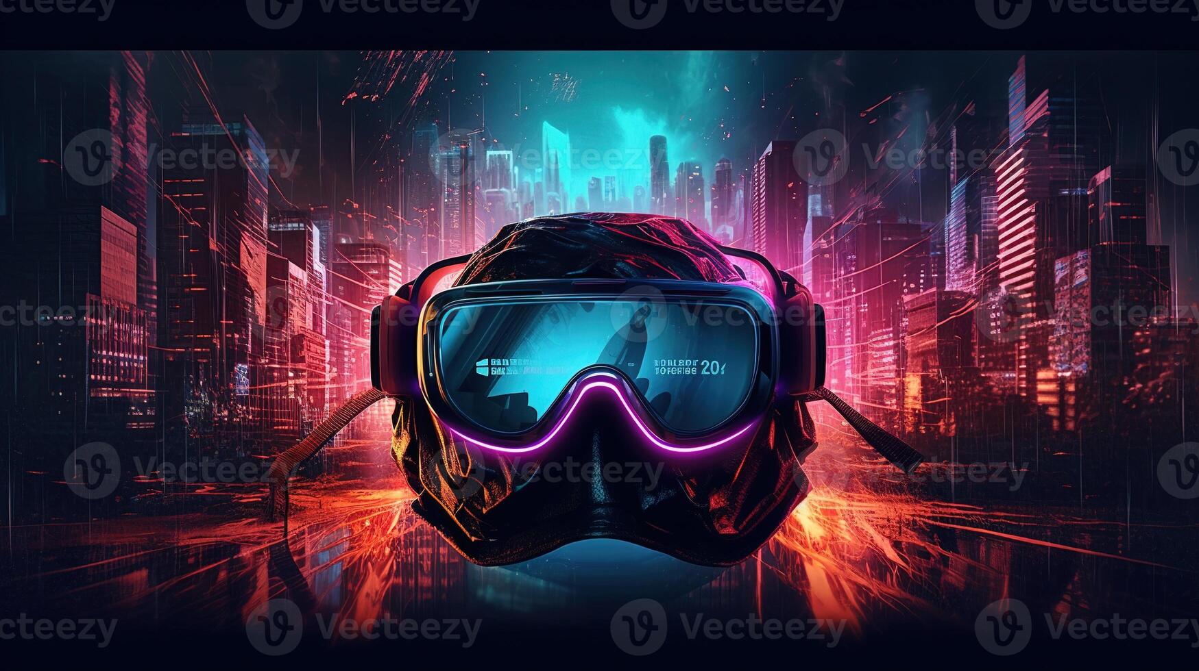 Metaverse And Virtual Reality Network Concept Using Vr Headset On City Background Double