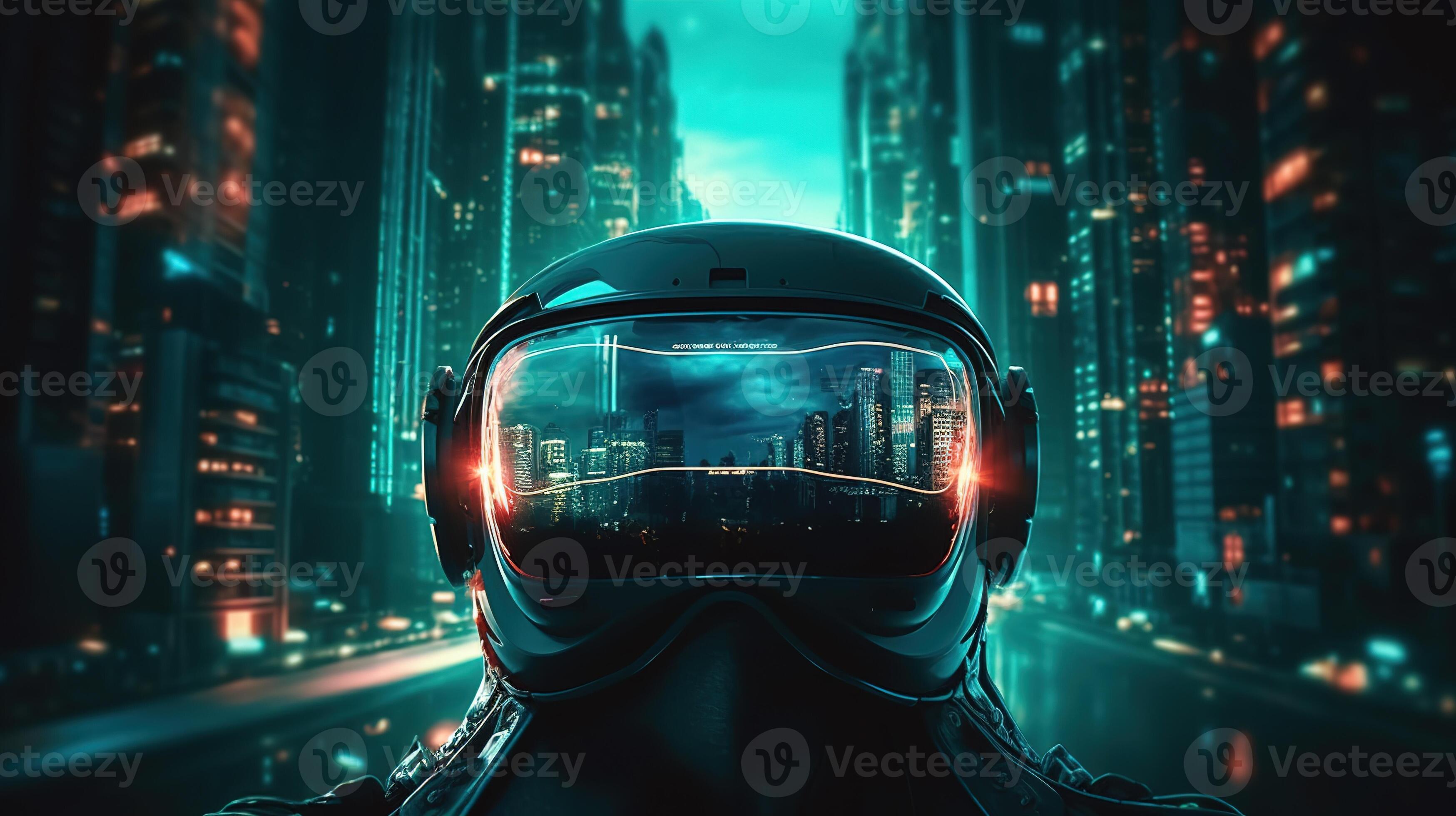Metaverse And Virtual Reality Network Concept Using Vr Headset On City