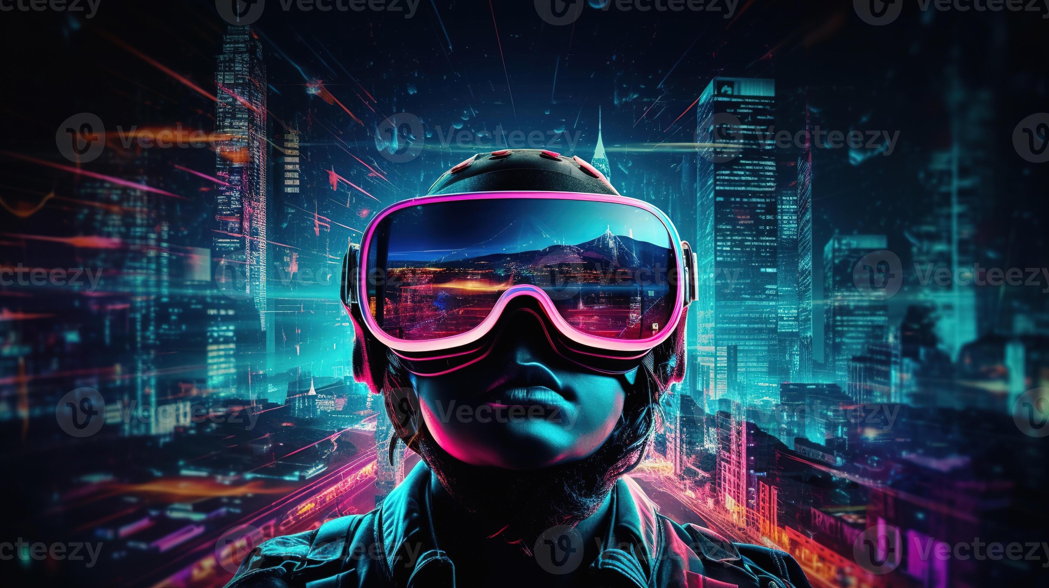 Metaverse And Virtual Reality Network Concept Using Vr Headset On City
