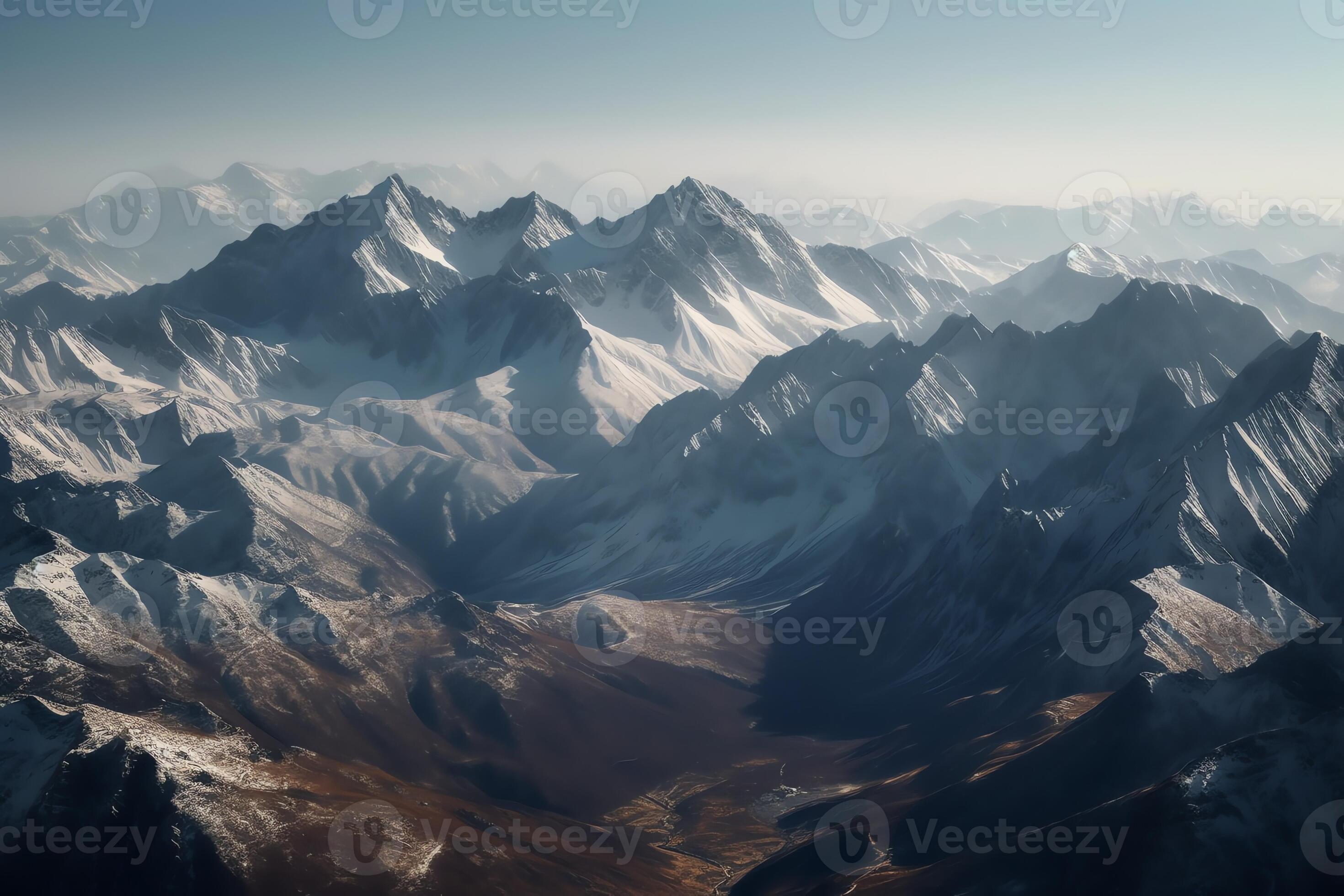 Snowy mountain range with icy peaks. 23382446 Stock Photo at Vecteezy