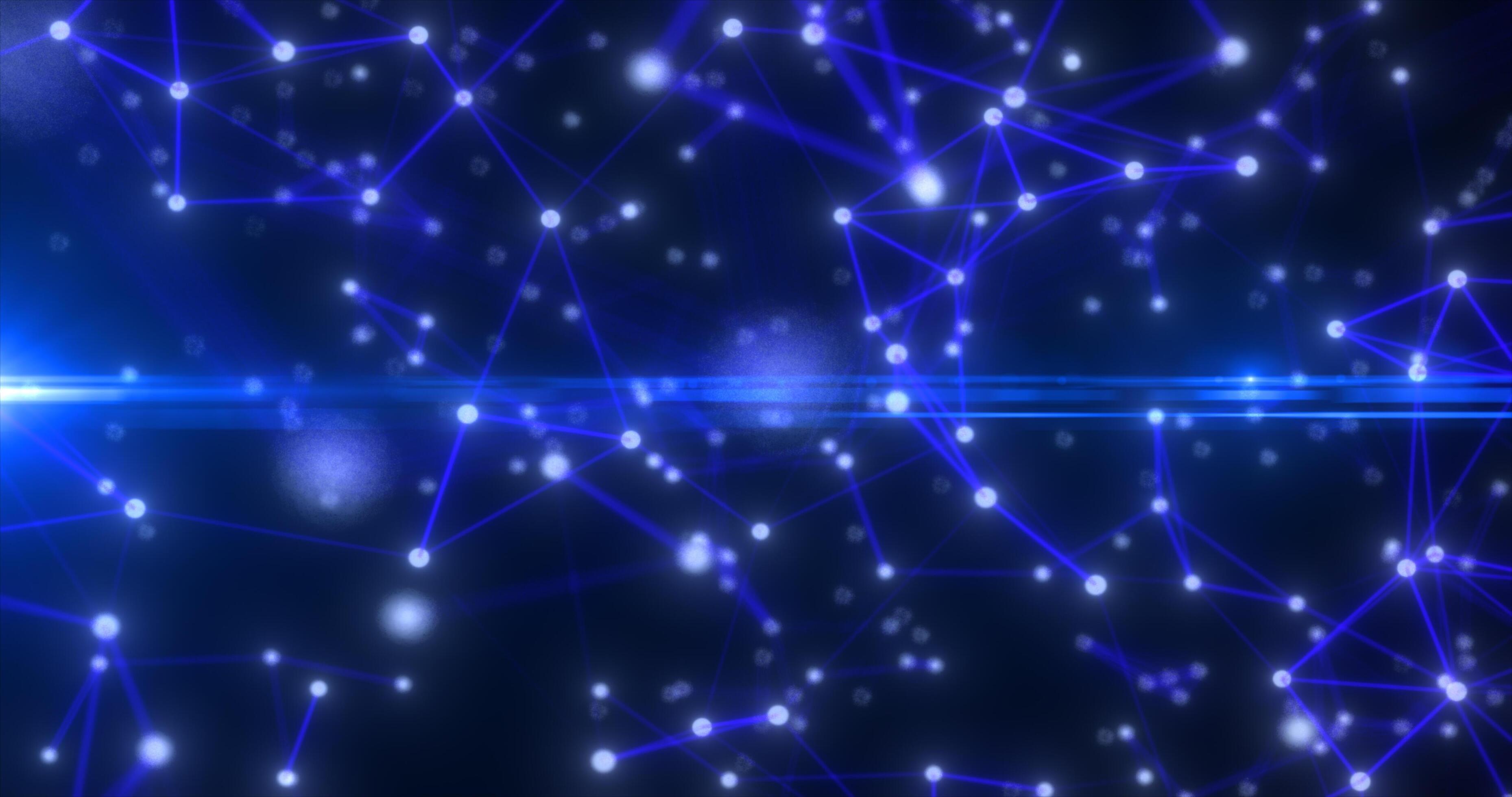 Abstract High Tech Blue Glowing Lines With Dots And Plexus Triangles