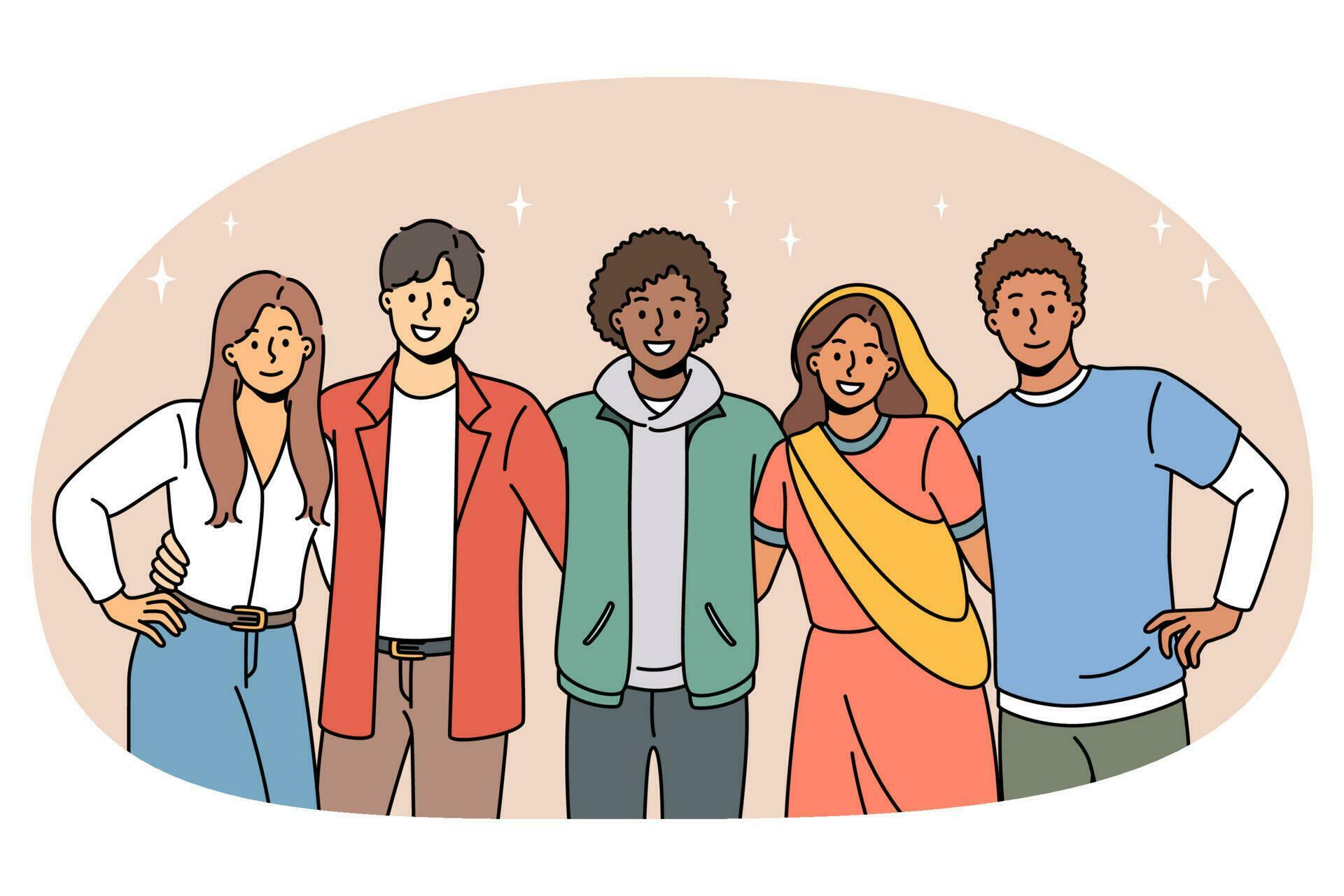 Multicultural smiling friends pose hug together 23387229 Vector Art at ...