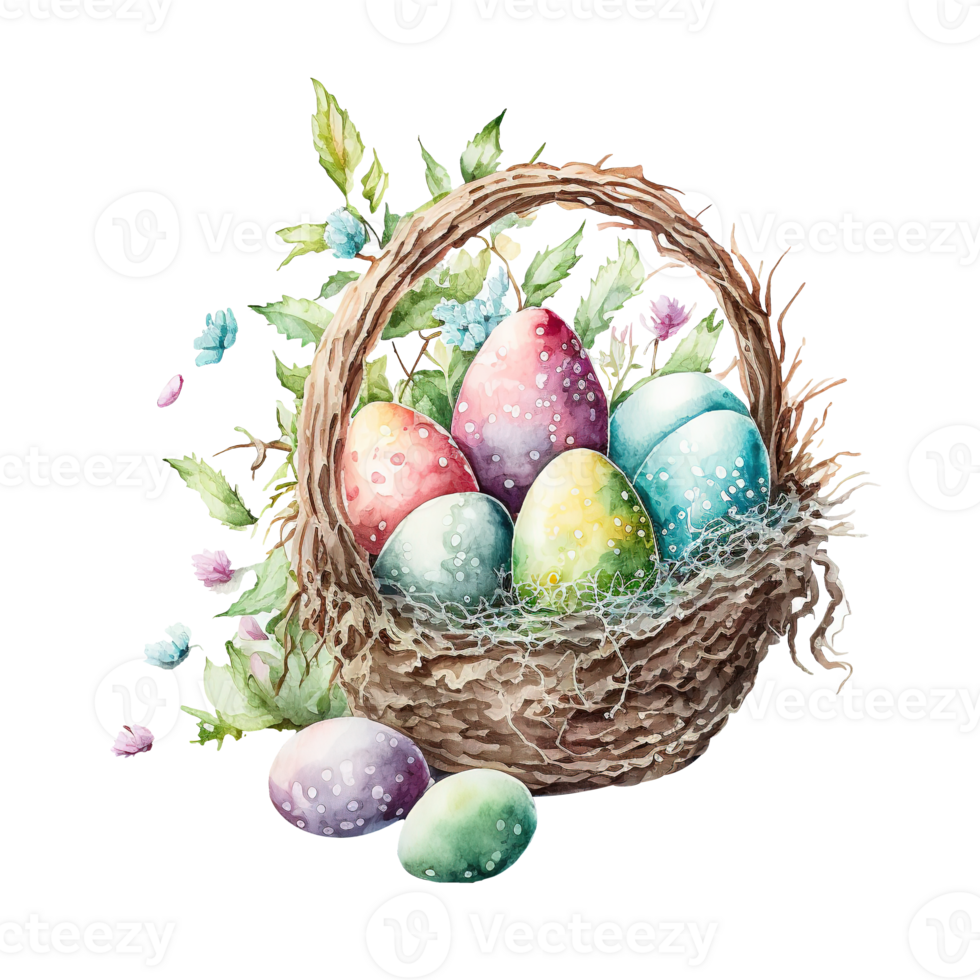 Free Pastel Easter Eggs Basket Watercolor Ai Generative 23390589 Png