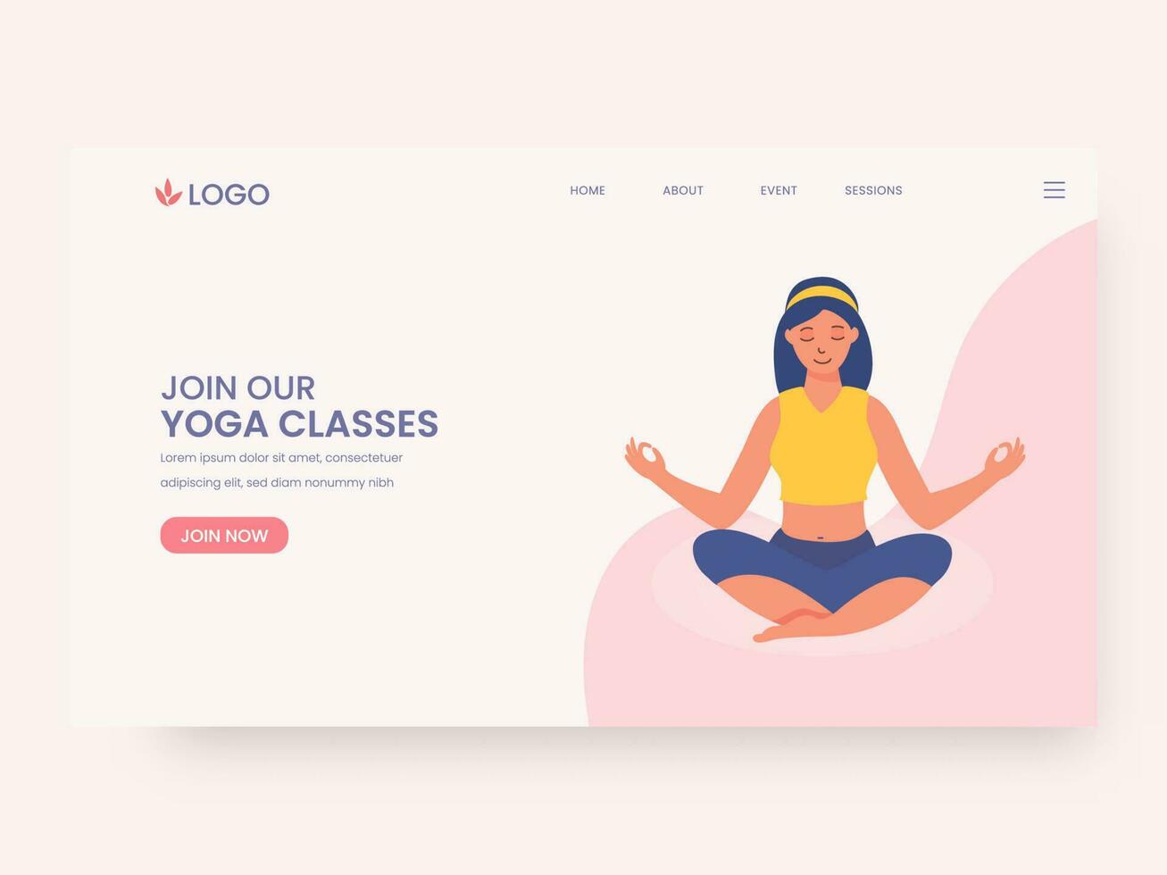 Yoga Classes Landing Page Or Hero Banner With Young Girl Doing Meditation. 23392461 Vector Art ...