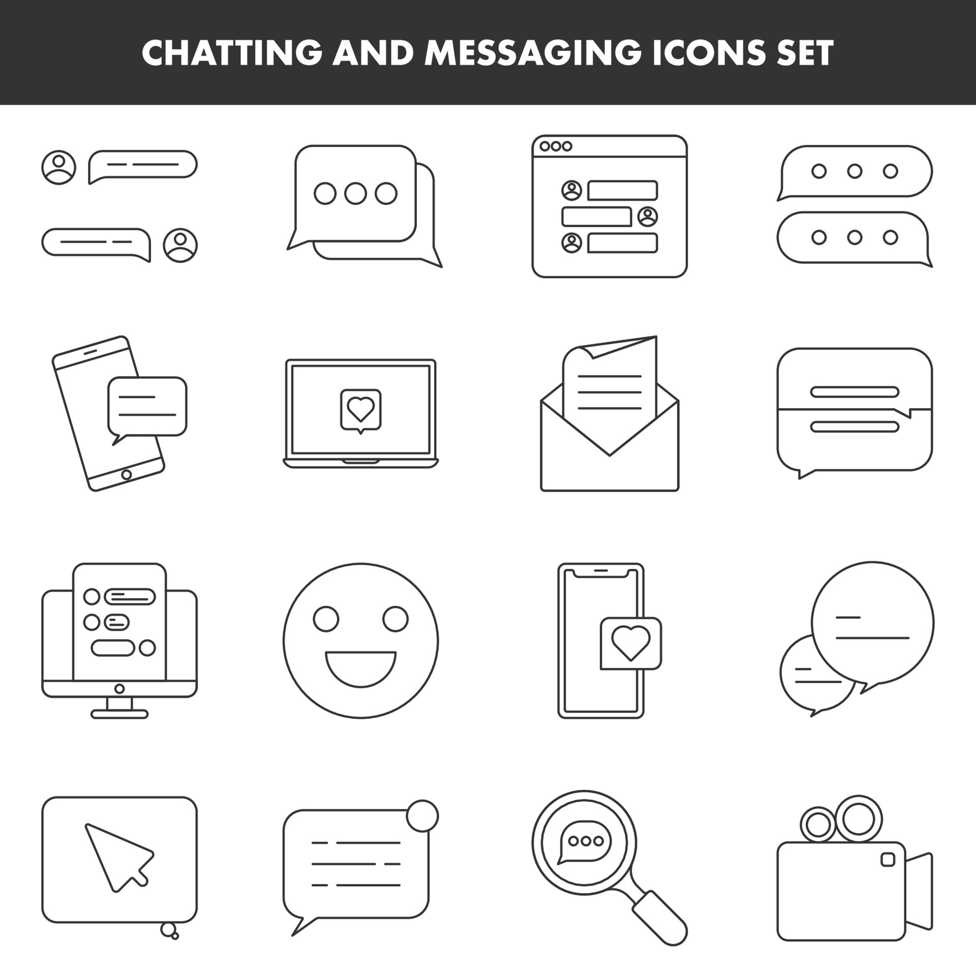 Black Outline Set Of Chatting And Messaging Icon In Flat Style 23394442 Vector Art At Vecteezy