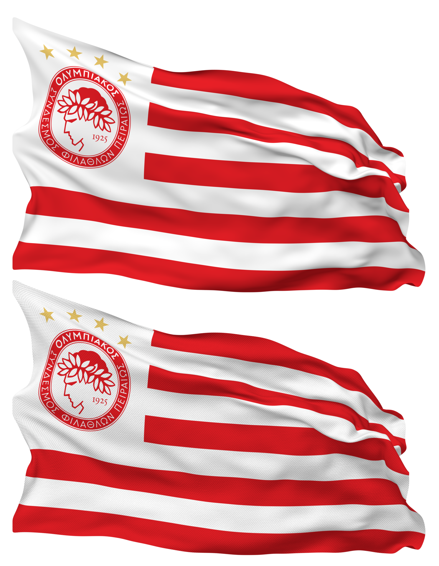Olympiacos Club of Fans of Piraeu Flag Waves Isolated in Plain and Bump Texture, with ...
