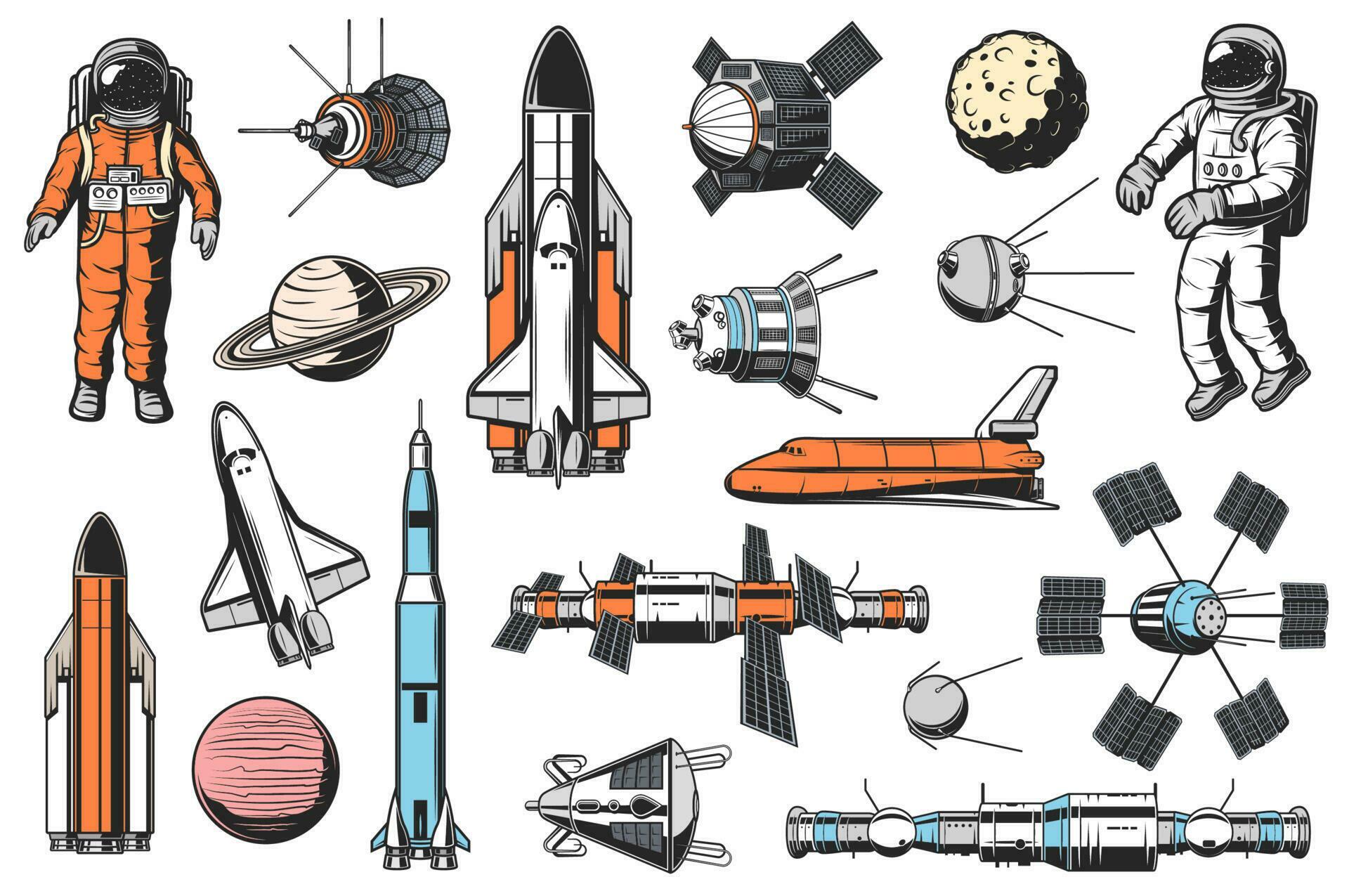 Space and astronomy retro icons vector set 23399475 Vector Art at Vecteezy